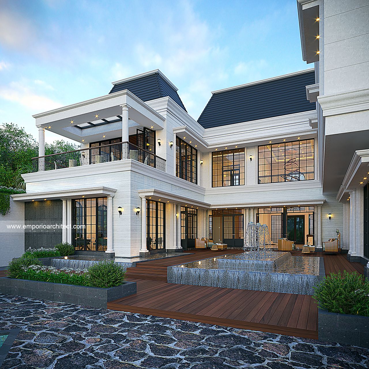 Desain Area Pond Grand Marina Club House Klasik 3 Lantai Bapak AD di ...