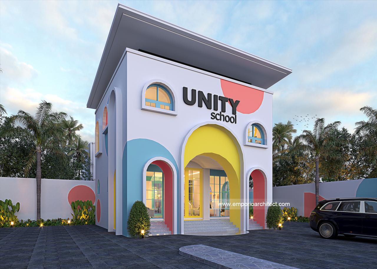 Desain Tampak Detail Depan 2 Gedung Sekolah Unity School Modern 2 ...
