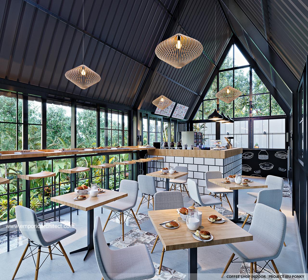 Desain Coffee Shop Indoor Hotel dan Kafe Modern 4 Lantai Ibu PKY di ...