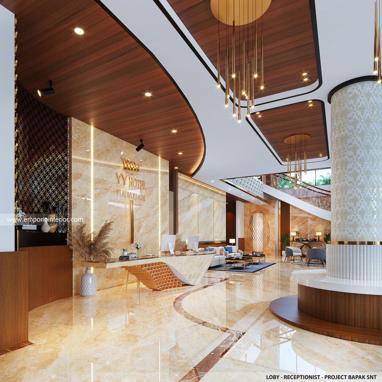 Desain Loby dan Receptionist Hotel Modern Luxury Tropis 4 Lantai Bapak ...