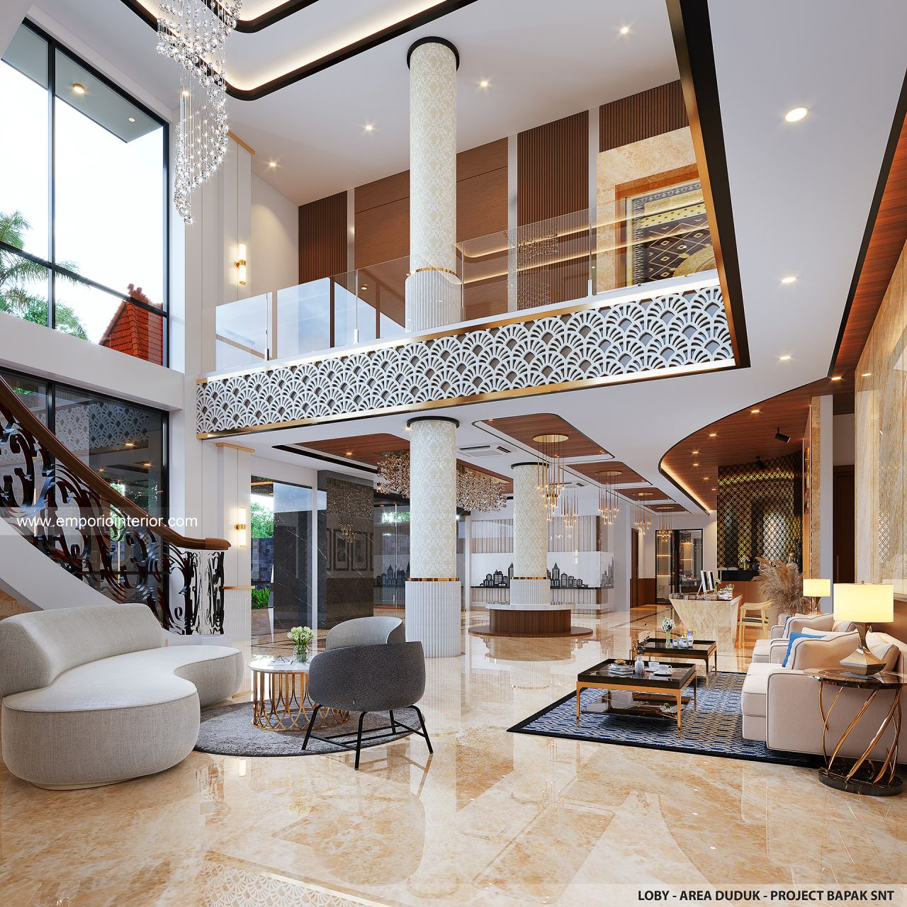 Desain Loby dan Area Duduk Hotel Modern Luxury Tropis 4 Lantai Bapak ...