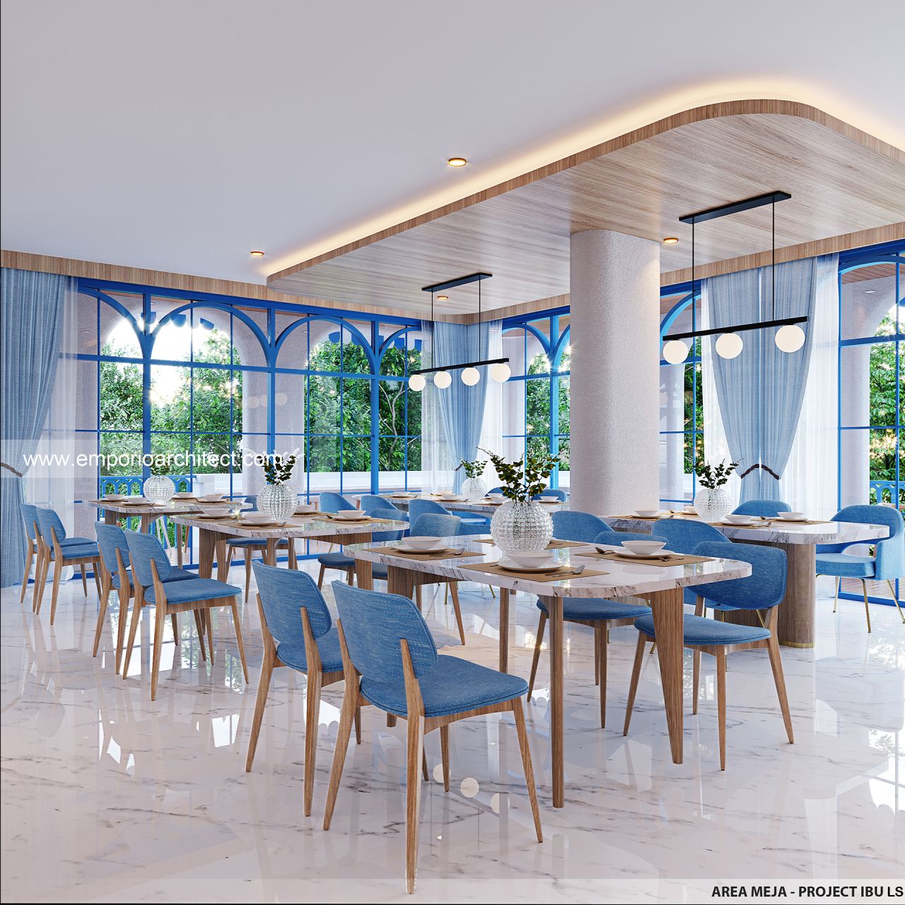 Desain Area Meja Indomaret Point Coffee Santorini 2 Lantai Ibu LS di ...