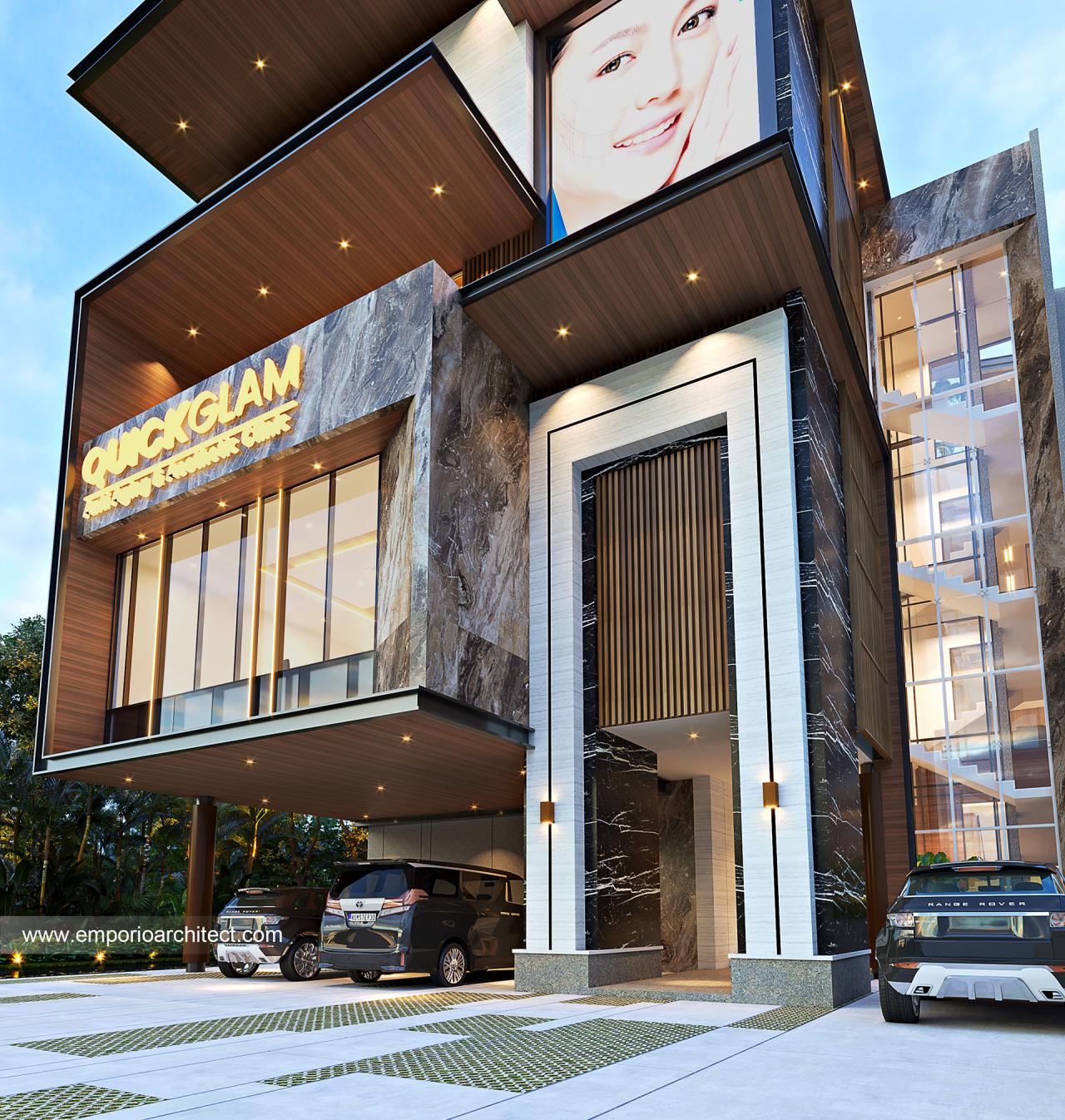 Desain Tampak Detail Depan Klinik Kecantikan Quick Glam Modern 4 Lantai ...