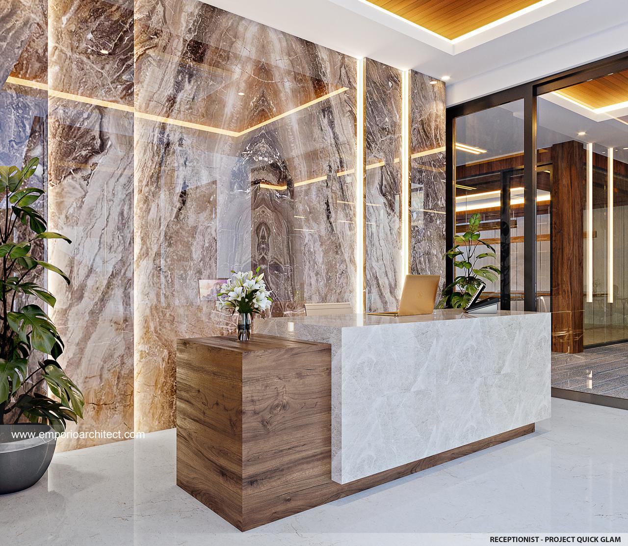 Desain Receptionist Klinik Kecantikan Quick Glam Modern 4 Lantai Ibu ...