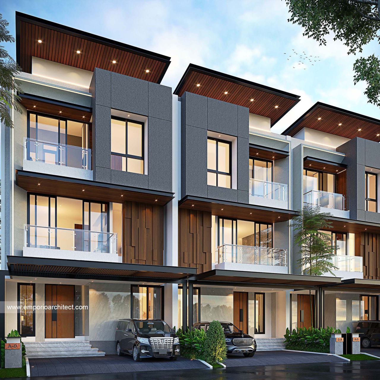 Desain Tampak Depan Lebar 8 m Perumahan Modern 3 Lantai Bapak HRM di ...