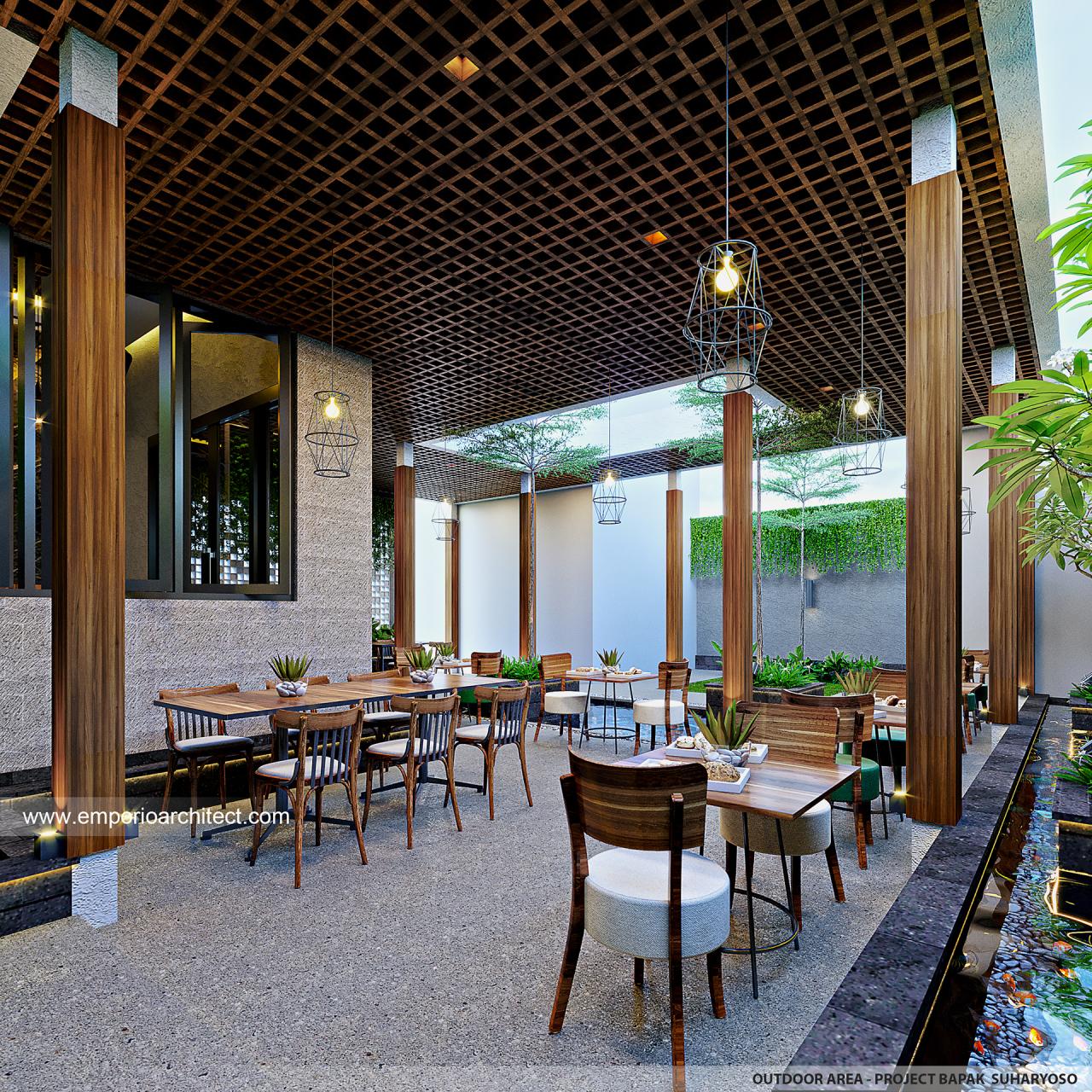 Desain Area Outdoor Restoran Teman Bahagia Modern 1 Lantai Bapak SHY di ...