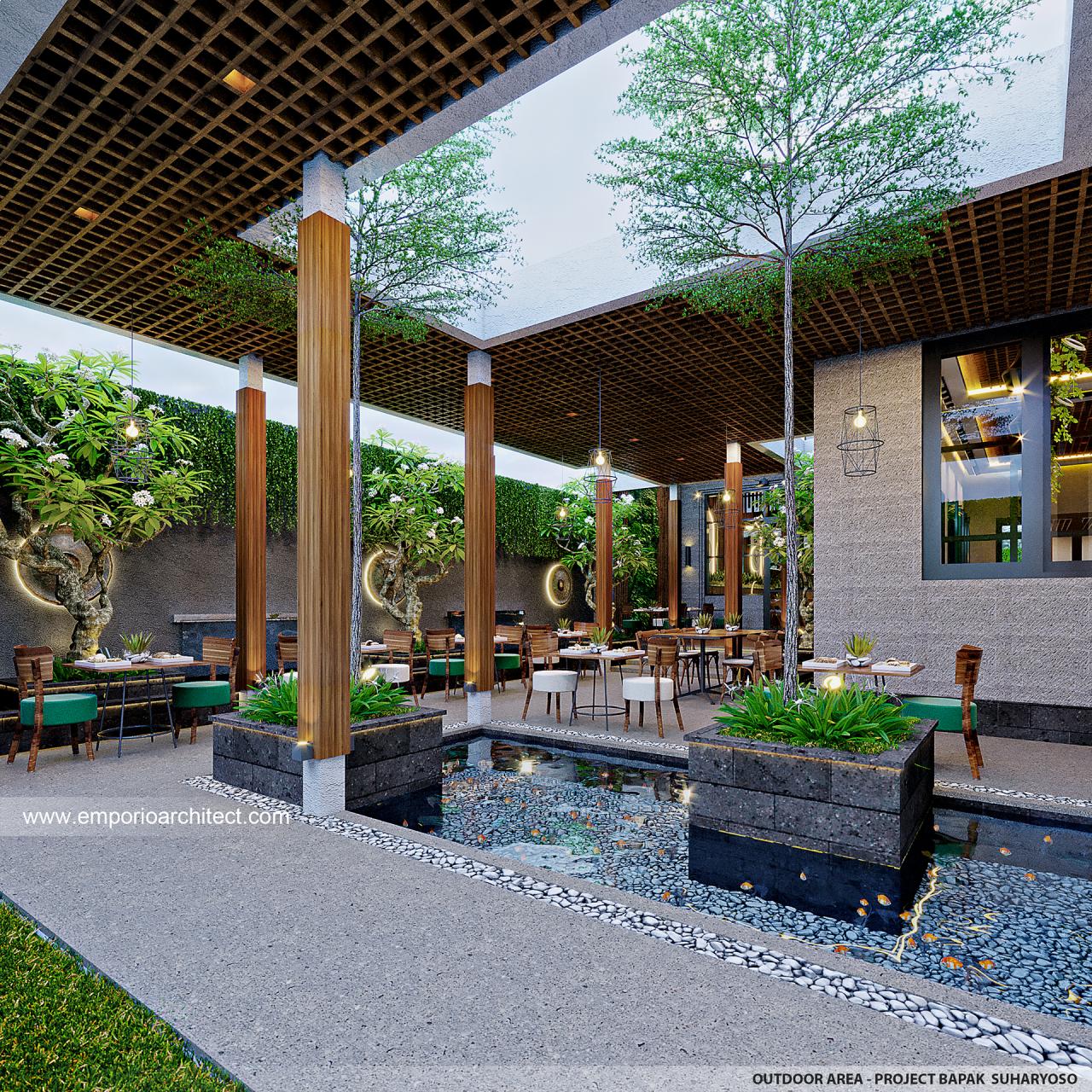 Desain Area Outdoor Restoran Teman Bahagia Modern 1 Lantai Bapak SHY di ...