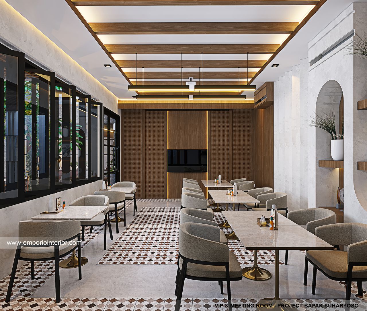 Desain VIP dan Ruang Meeting Restoran Teman Bahagia Modern 1 Lantai ...