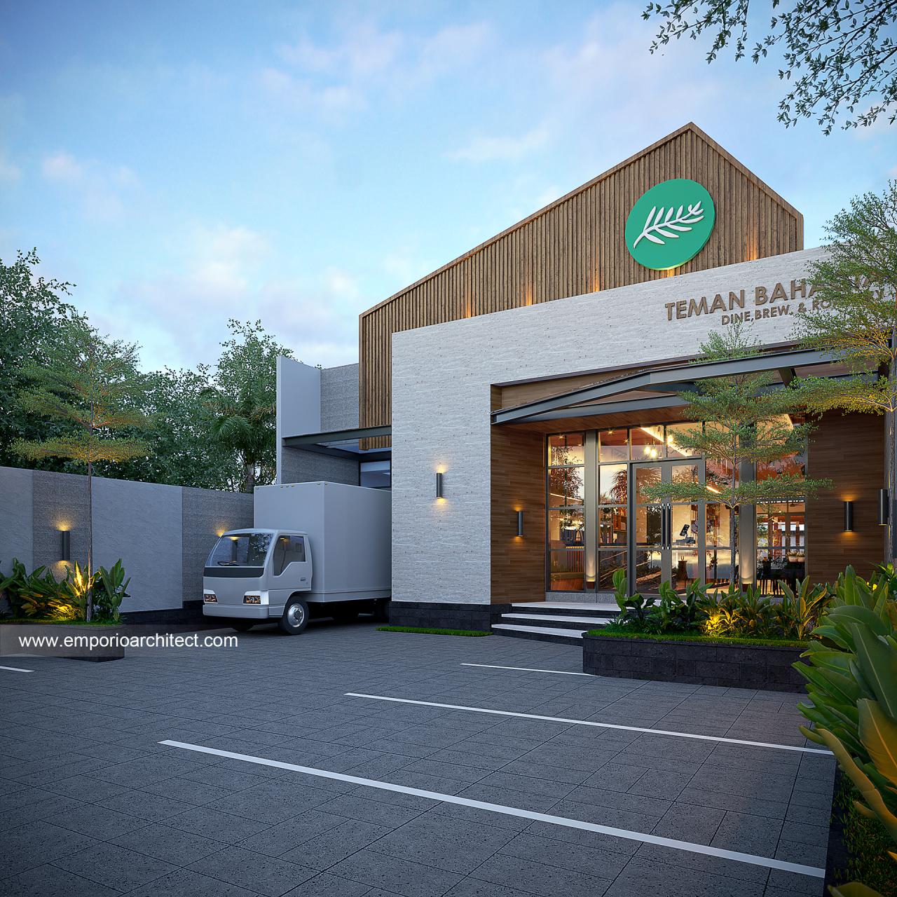 Desain Tampak Depan 2 Restoran Teman Bahagia Modern 1 Lantai Bapak SHY ...