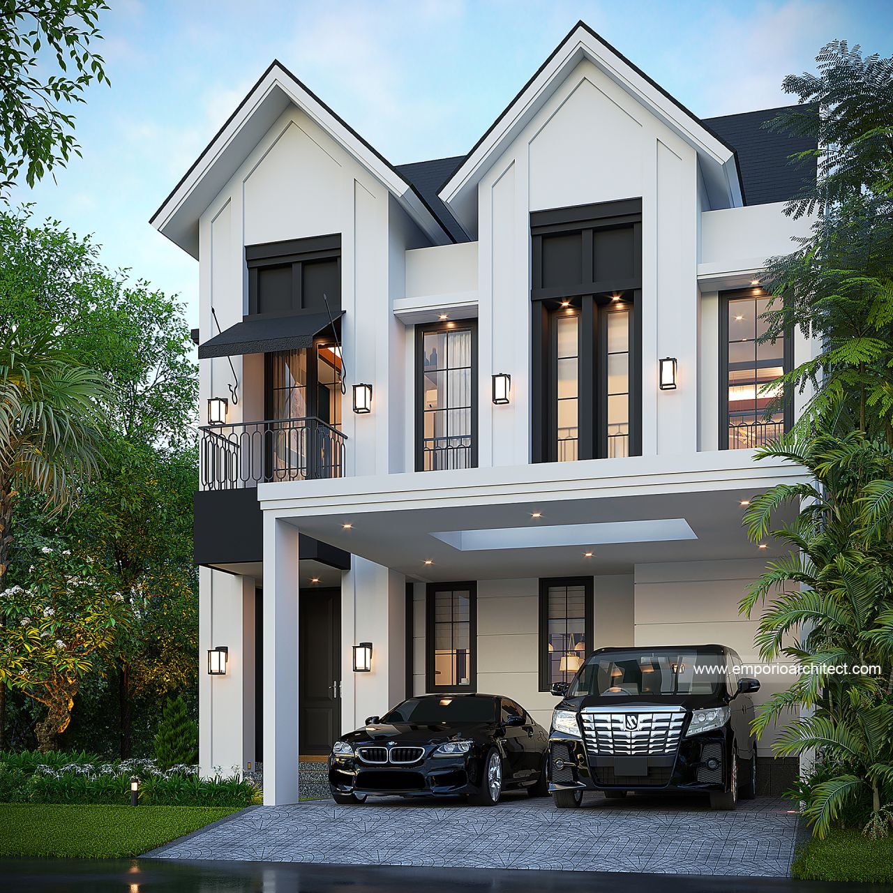 Desain Tampak Depan Rumah American Klasik 2 Lantai Ibu IDH di Cibubur ...