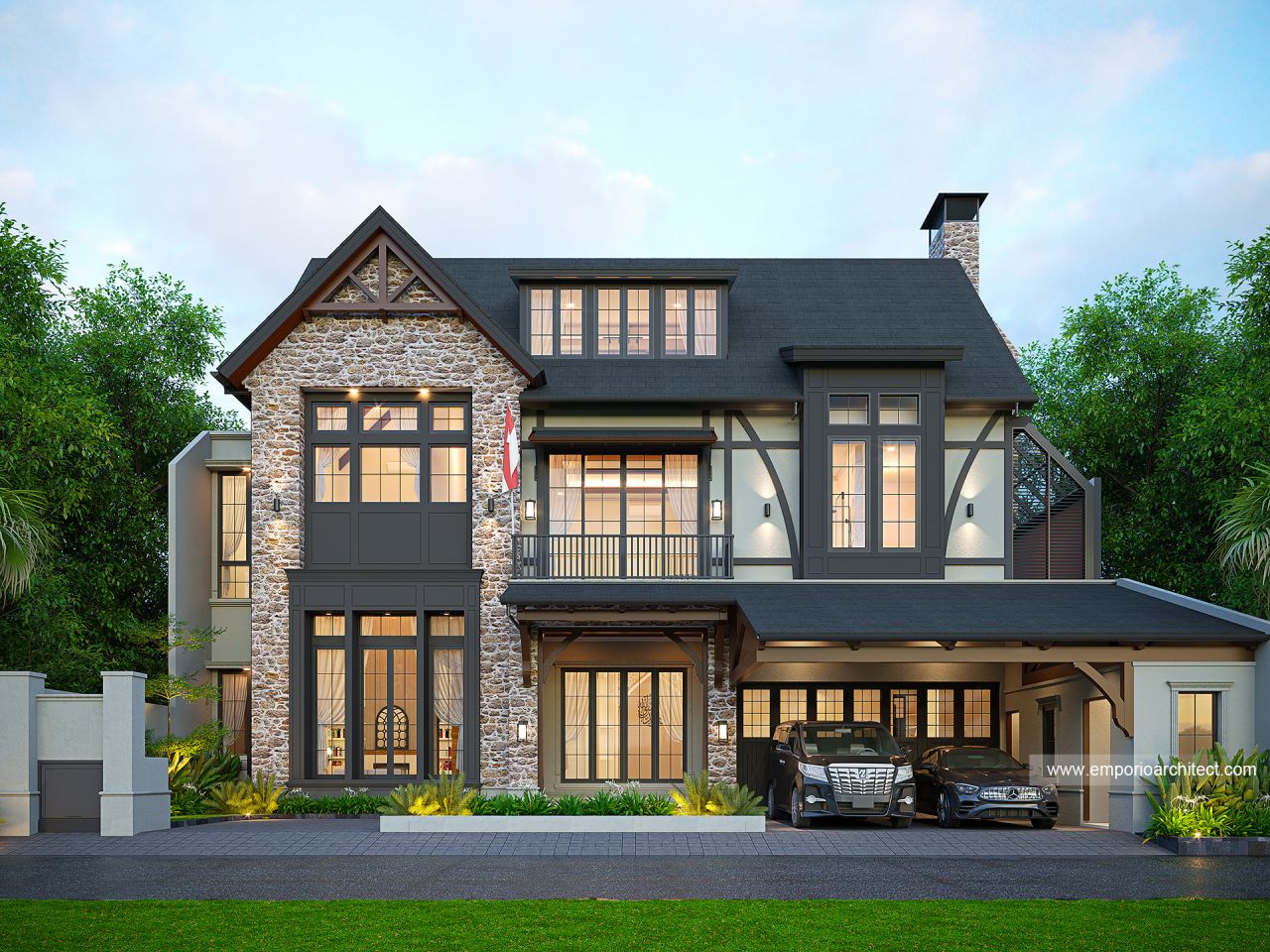 Desain Rumah American Style 3 Lantai Ibu SRH 2002 di Jakarta Selatan