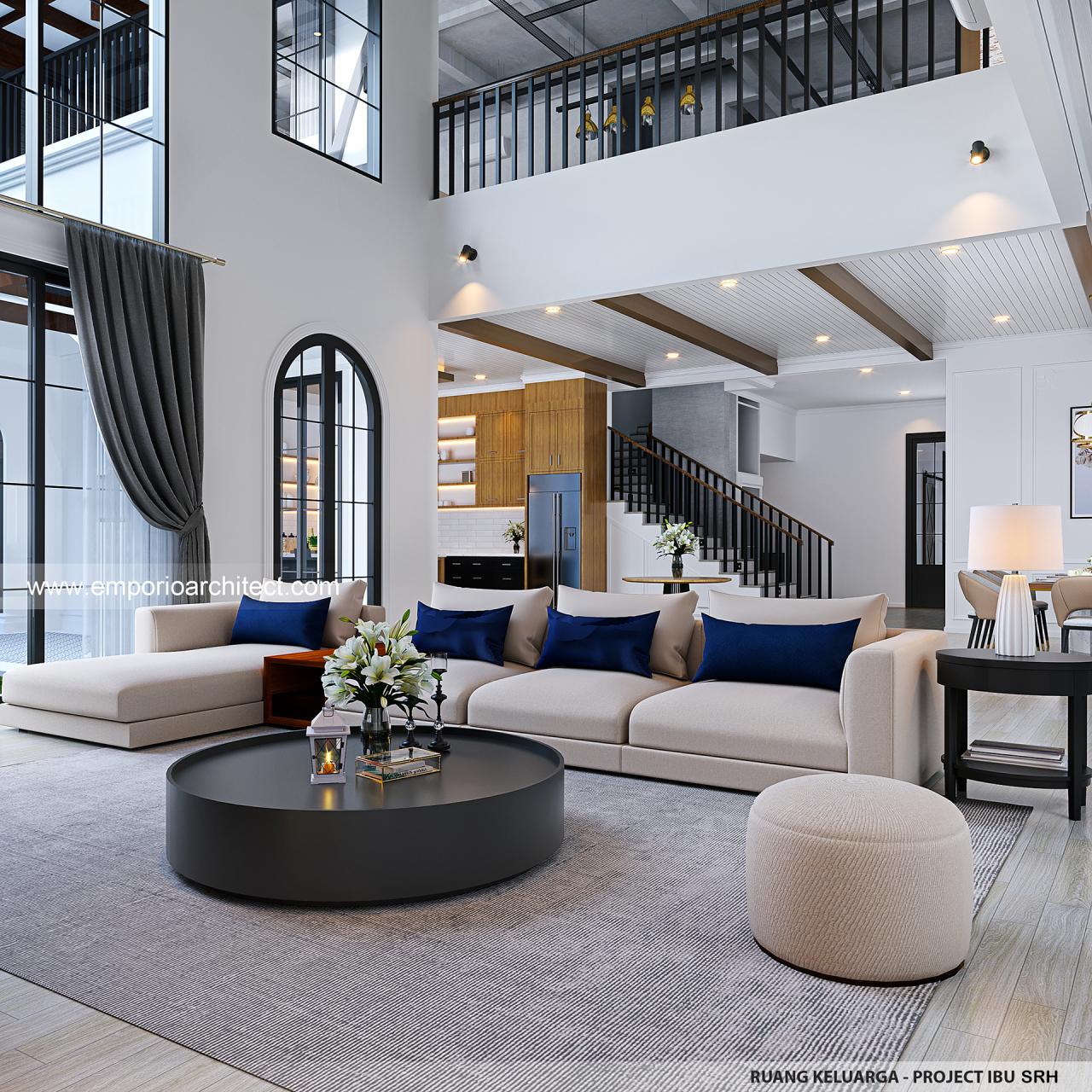 Desain Ruang Keluarga Rumah American Style 3 Lantai Ibu SRH di Jakarta ...