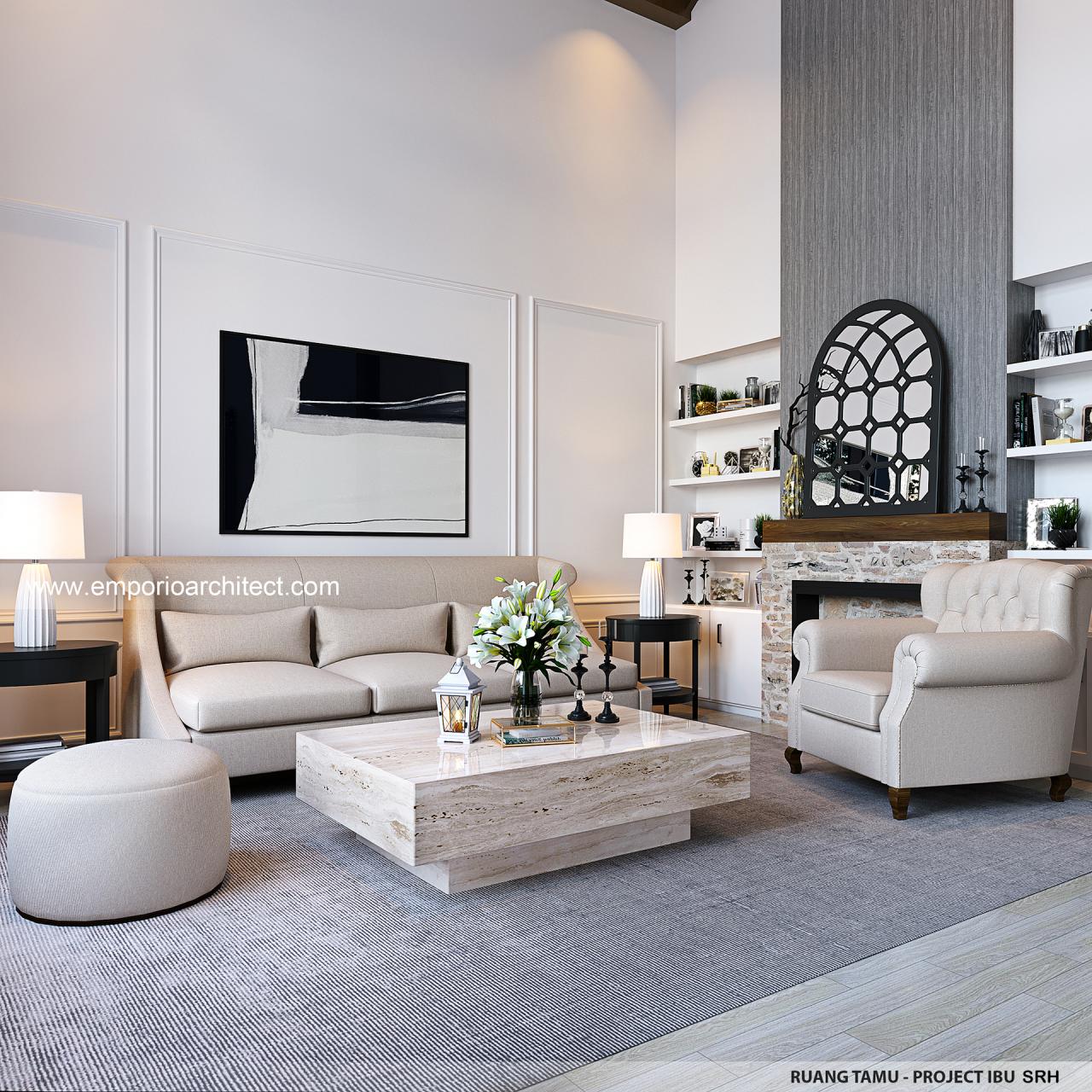 Desain Ruang Tamu Rumah American Style 3 Lantai Ibu SRH di Jakarta ...