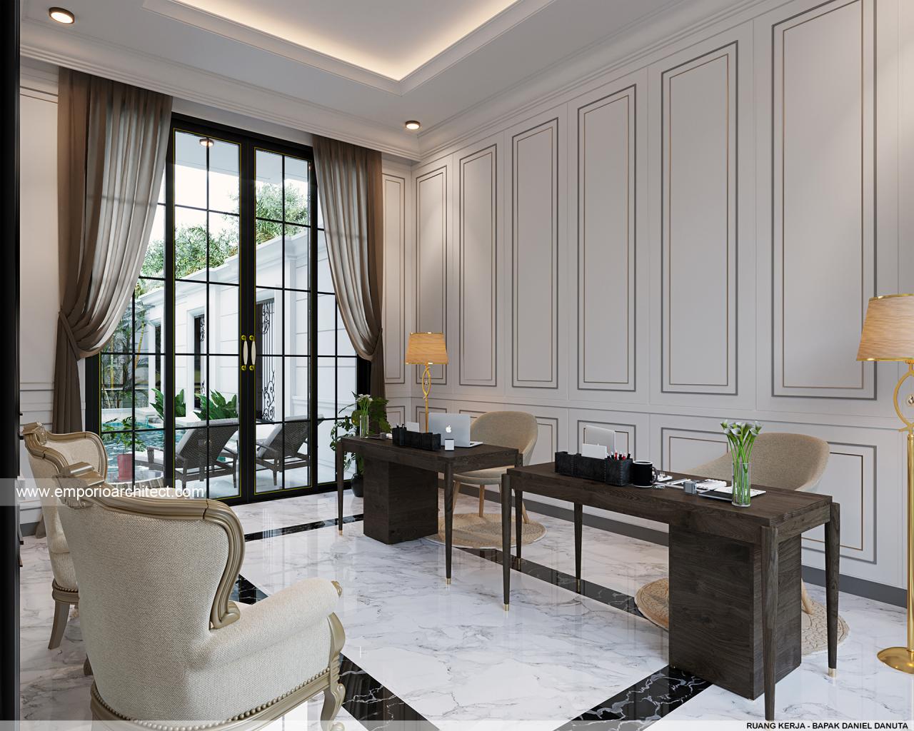 Desain Ruang Kerja Rumah Classic 3 Lantai Bapak DDK di Jakarta Selatan ...