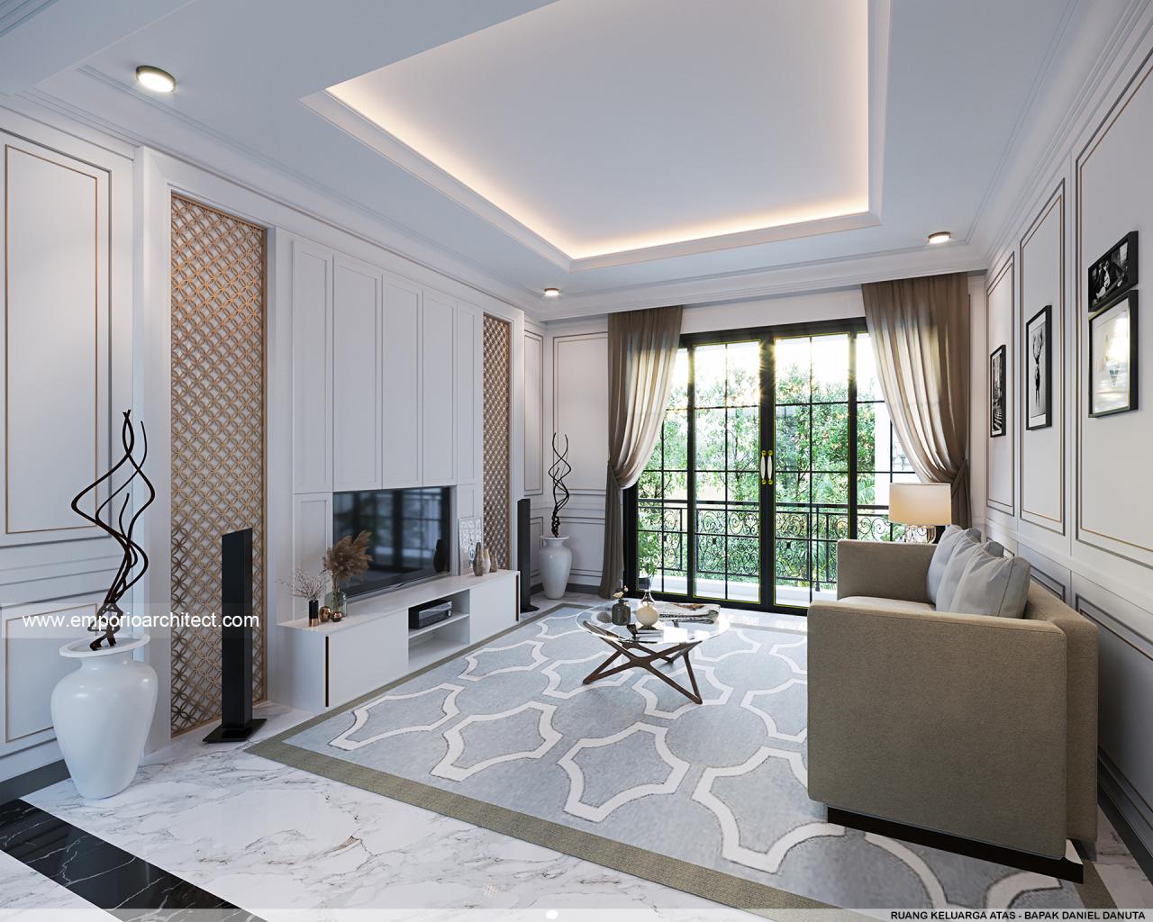 Desain Ruang Keluarga Atas Rumah Classic 3 Lantai Bapak DDK di Jakarta ...