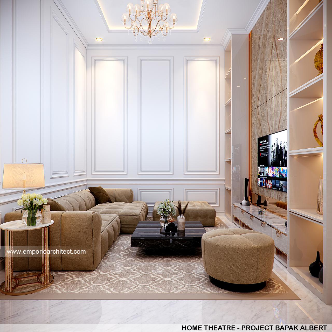 Desain Home Theater Rumah Klasik 1.5 Lantai Bapak Albert di Surabaya ...