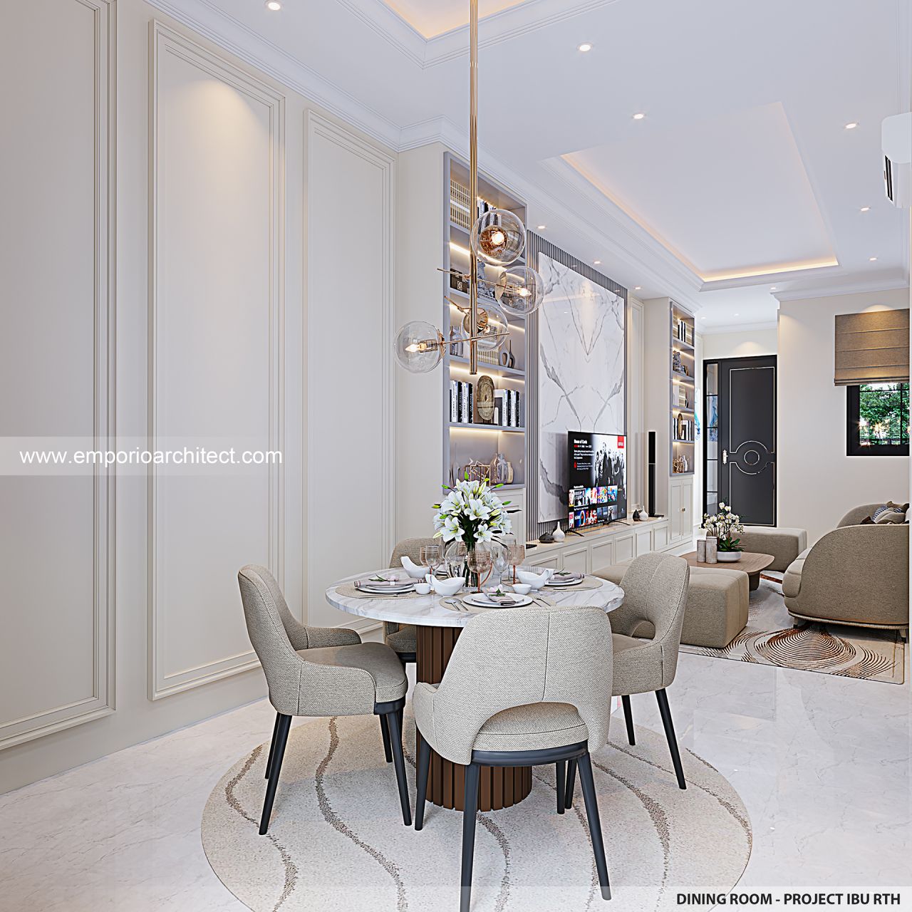 Desain Ruang Makan Rumah Klasik 2 Lantai Ibu RTH di Pondok Cabe ...