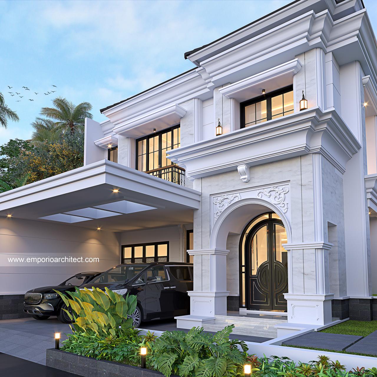 Desain Tampak Detail Depan Rumah Klasik 2 Lantai Ibu IRM di Bintaro ...