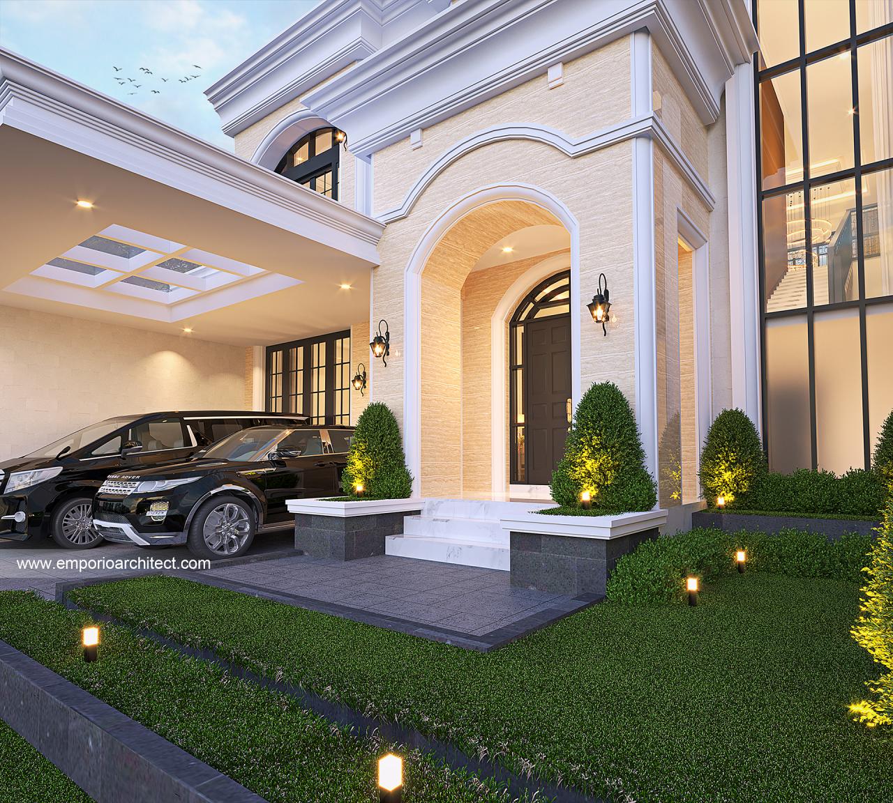 Desain Tampak Detail Depan Rumah Klasik 2 Lantai Ibu FNY di Surabaya ...