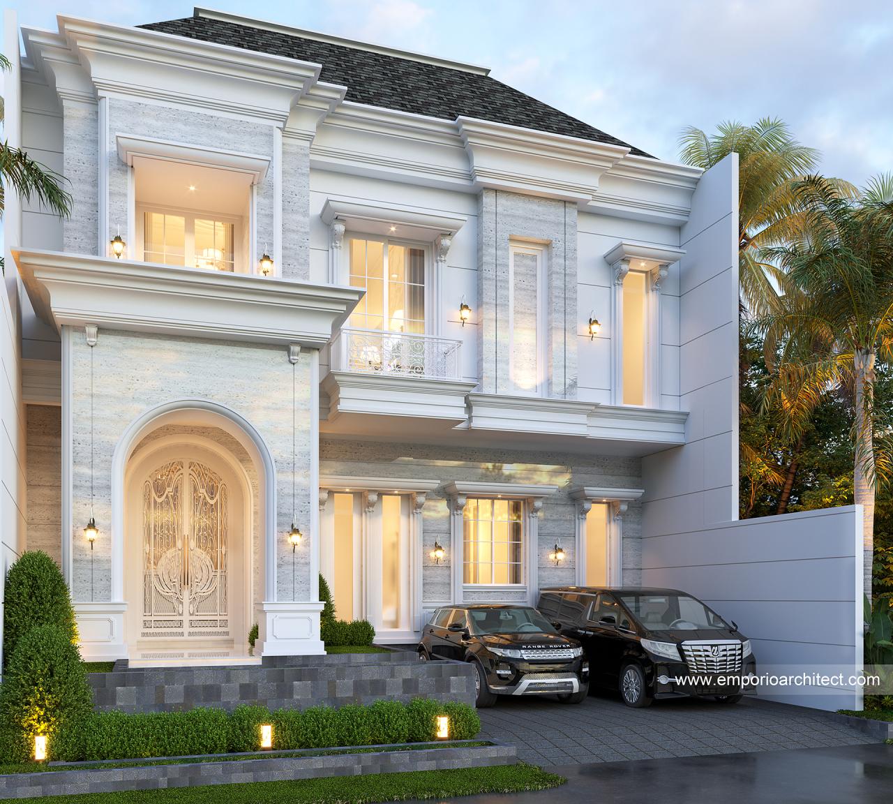 Desain Tampak Depan 2 Rumah Klasik 2.5 Lantai Mrs. DB di Jakarta 26528 ...