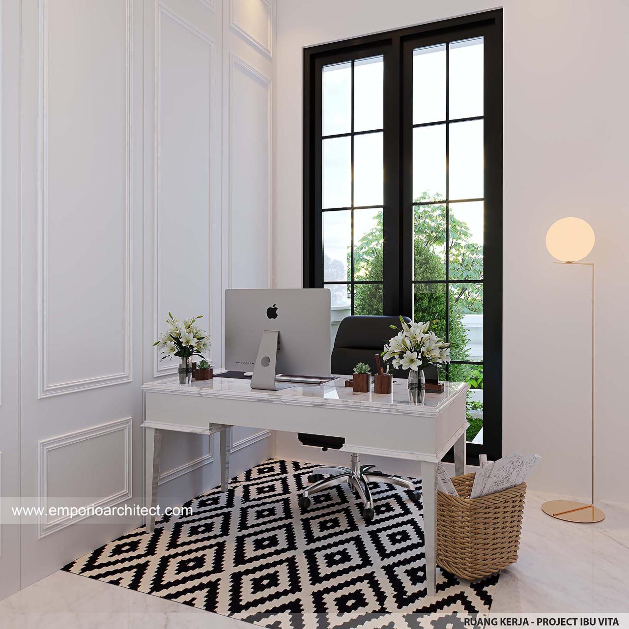 Desain Ruang Kerja Rumah Klasik 2.5 Lantai Ibu VTI di Jakarta 26663 - Desain Interior