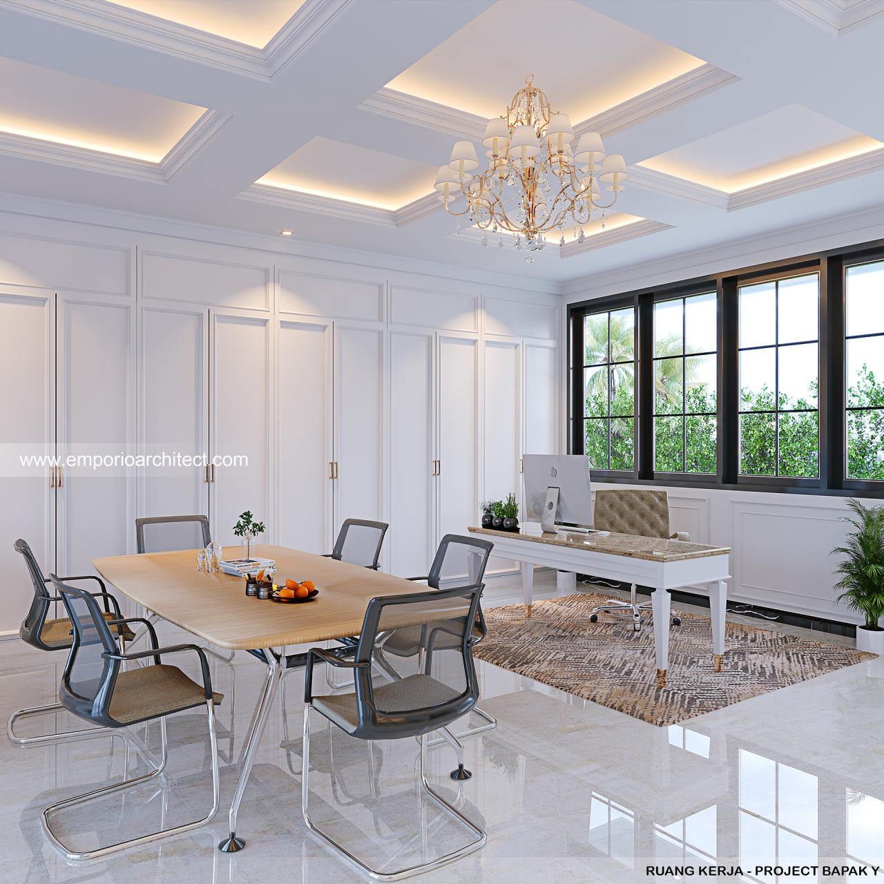 Desain Ruang Kerja Rumah Klasik 3 Lantai Bapak YSF di Jakarta Selatan ...