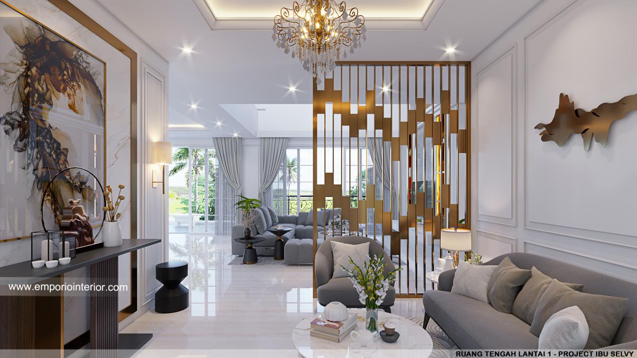 Desain Ruang Tengah Lantai 1 Rumah Klasik 3 Lantai Ibu SLV di BSD ...
