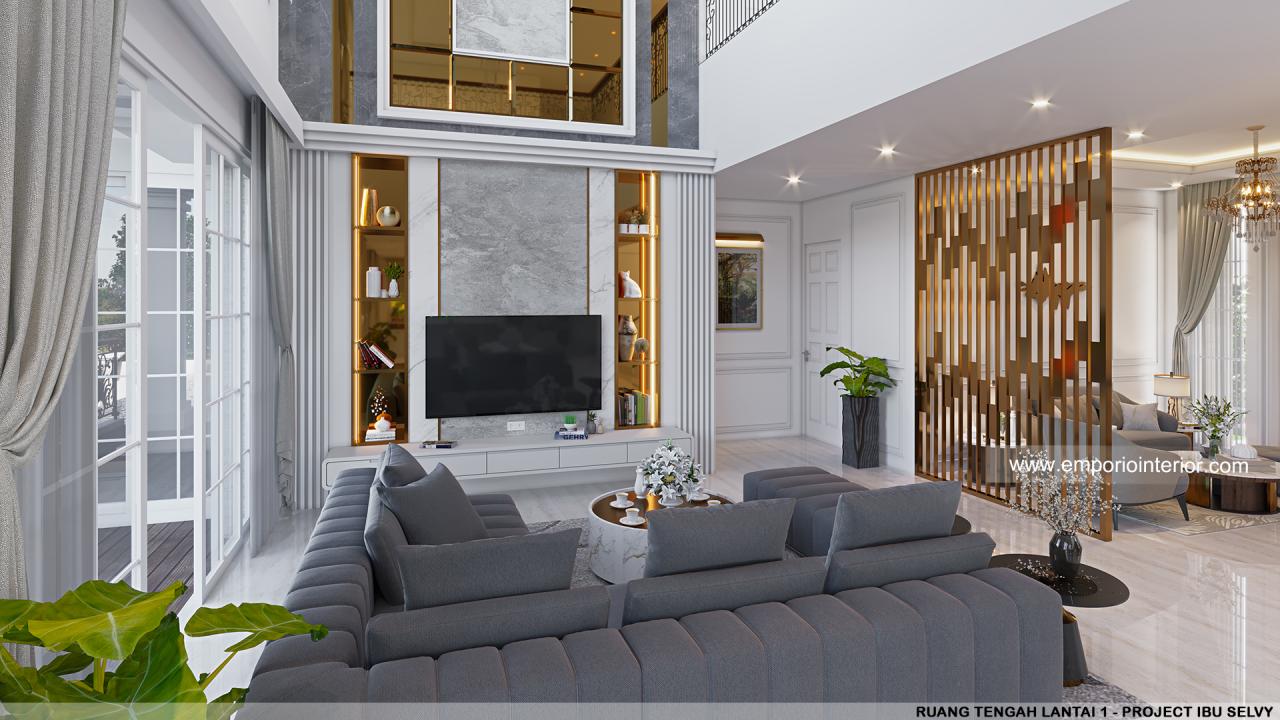 Desain Ruang Tengah Lantai 1 Rumah Klasik 3 Lantai Ibu SLV di BSD ...