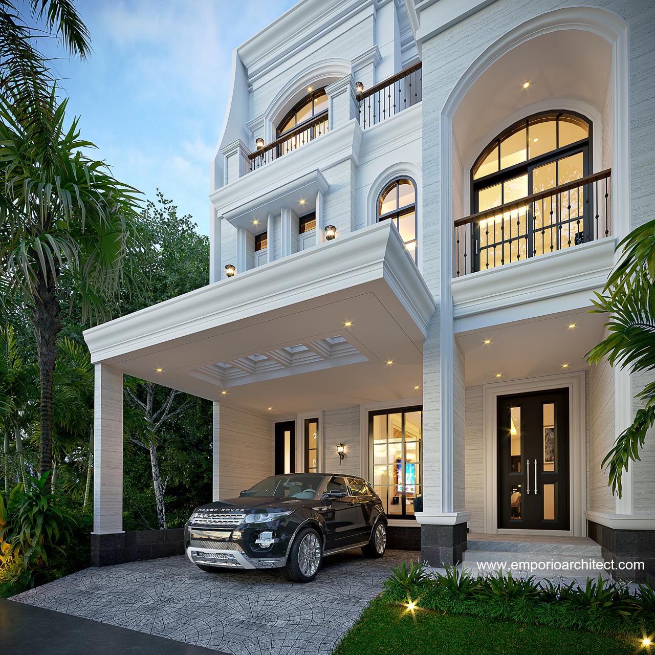 Desain Tampak Detail Depan Rumah Grand Marina Klasik 3 Lantai Bapak AD ...