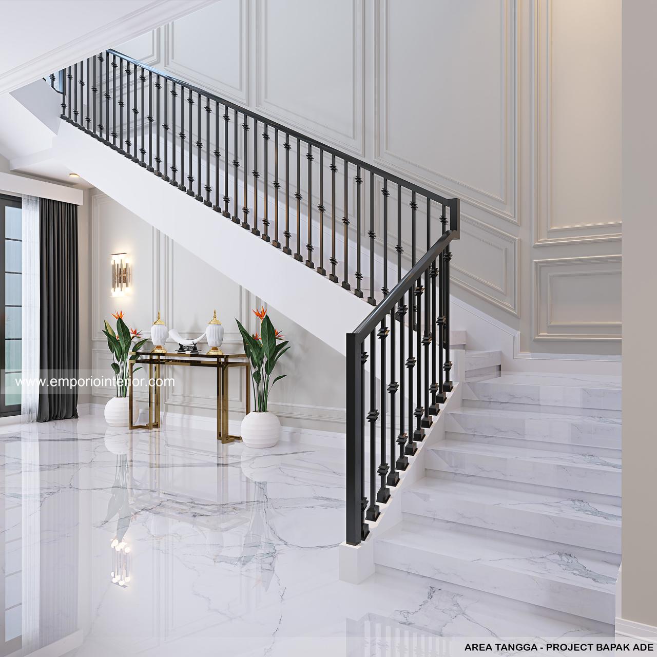 Desain Area Tangga Rumah Klasik 3 Lantai Bapak AE di PIK, Jakarta Utara ...
