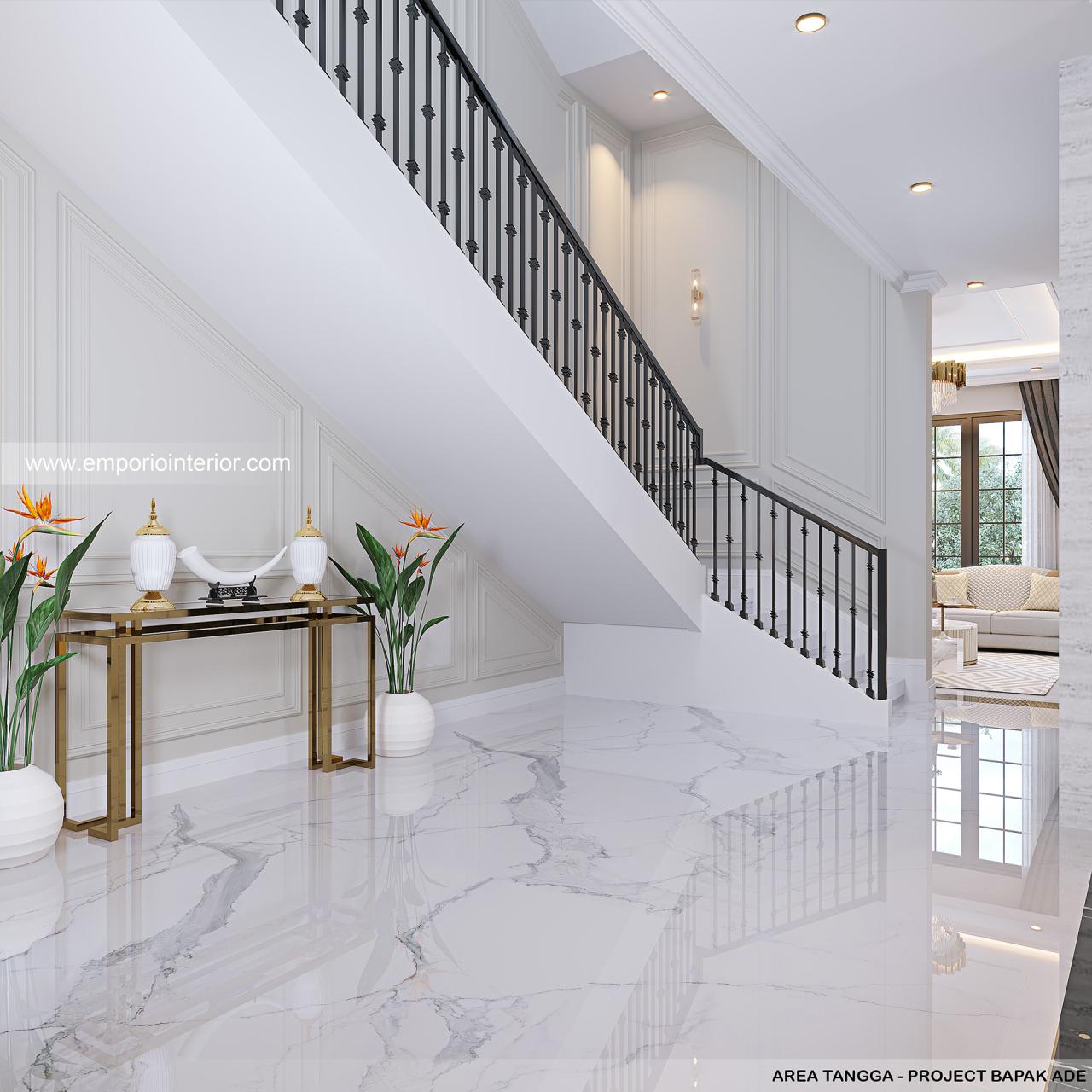 Desain Area Tangga Rumah Klasik 3 Lantai Bapak AE di PIK, Jakarta Utara ...