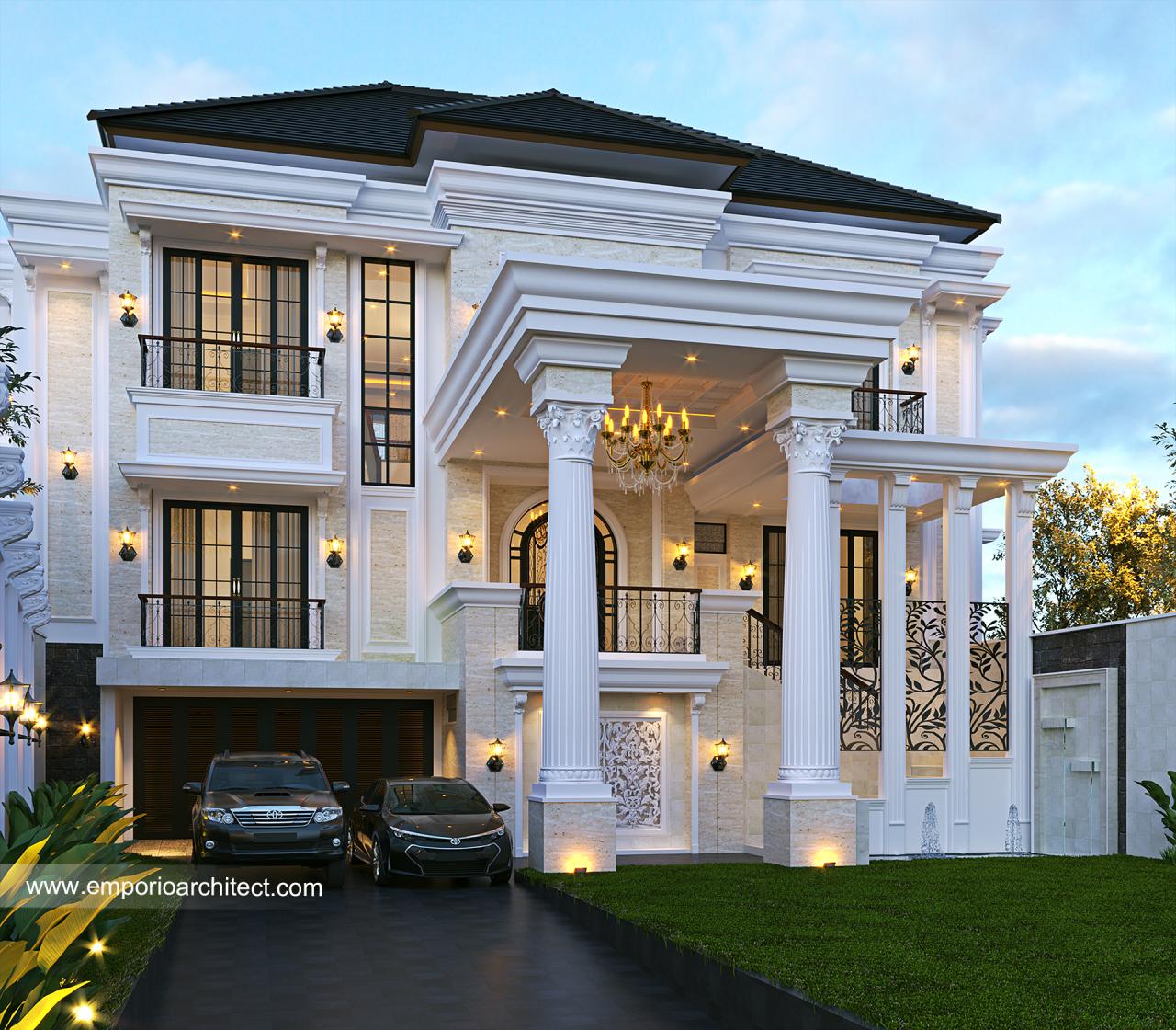 Desain Tampak Depan 2 Rumah Klasik 3 Lantai Bapak Febri di Cilegon ...