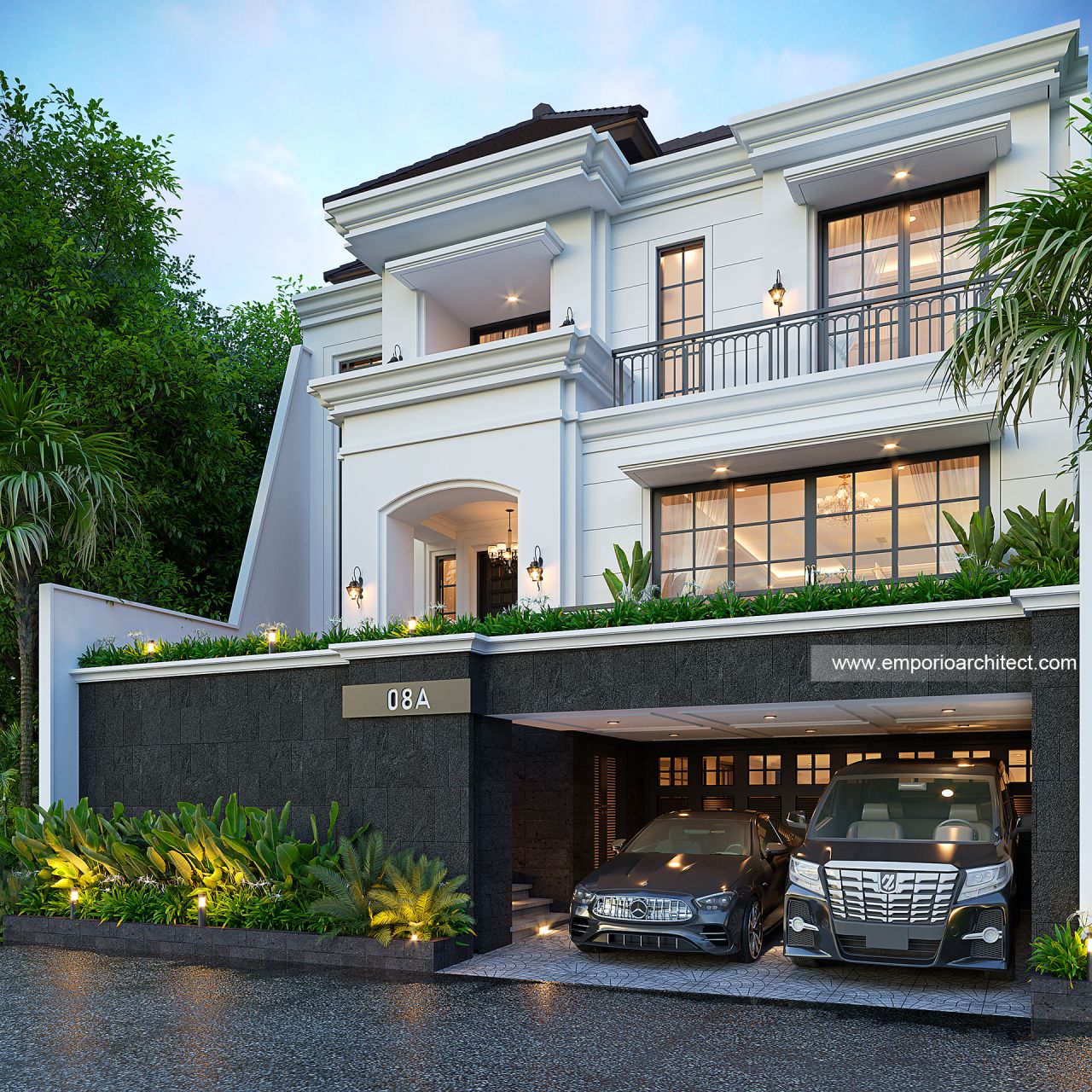 Desain Tampak Depan 2 Rumah Klasik 3 Lantai Bapak CLM di Bali 44762 - Desain Rumah 3 Lantai