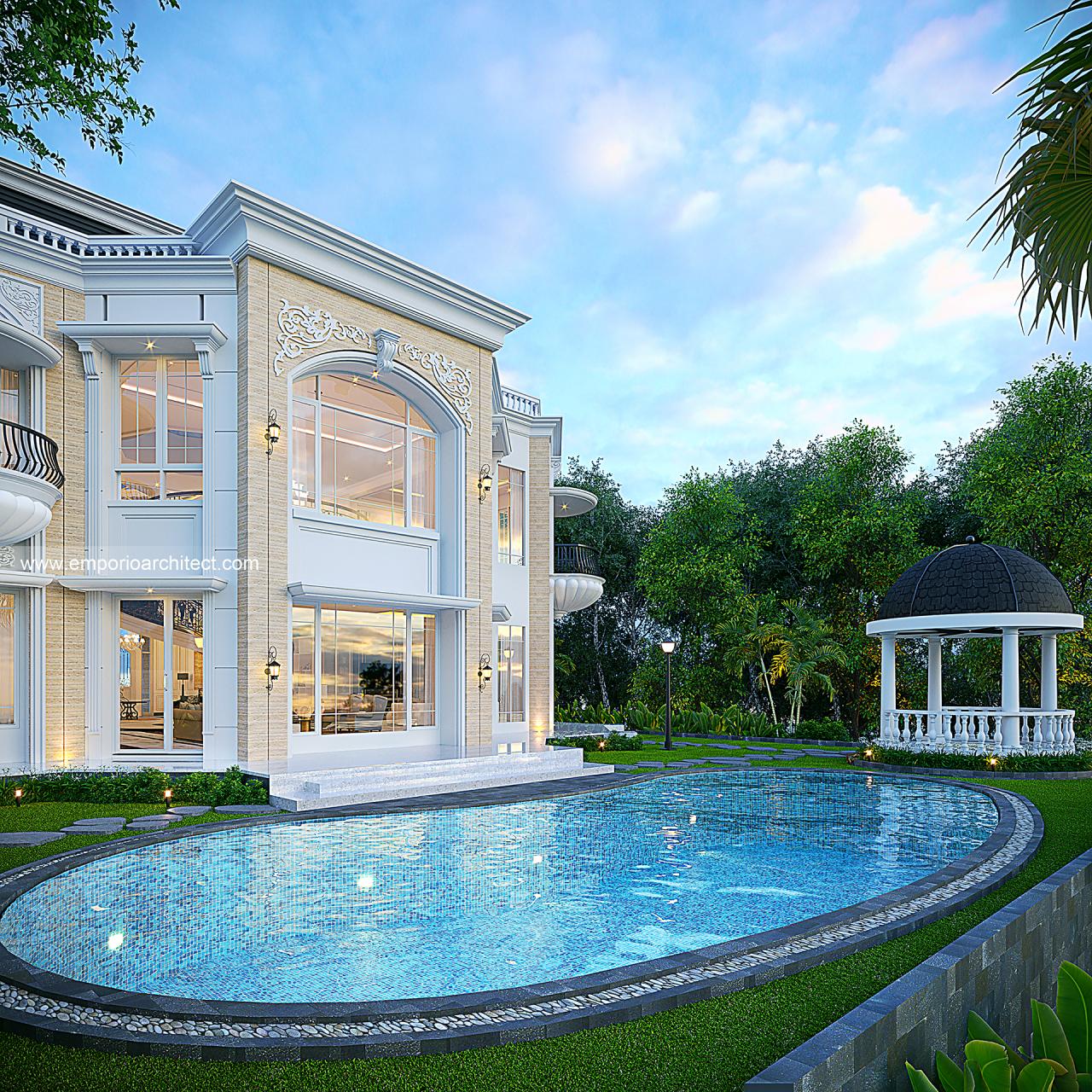 Desain Tampak Detail Belakang Rumah Klasik 3 Lantai Bapak DN di Bogor ...