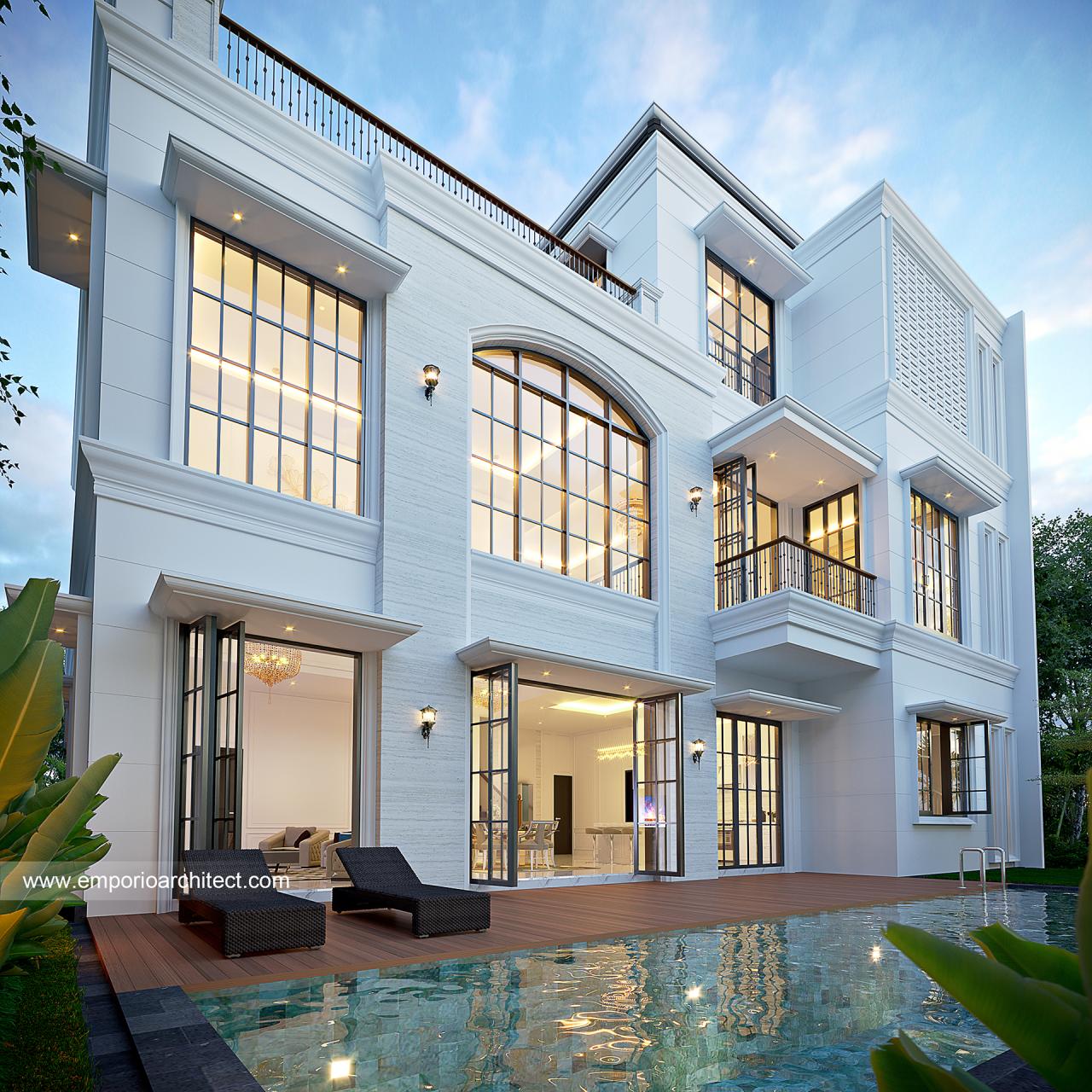 Desain Tampak Detail Depan Rumah Grand Marina Klasik 3 Lantai Bapak AD ...