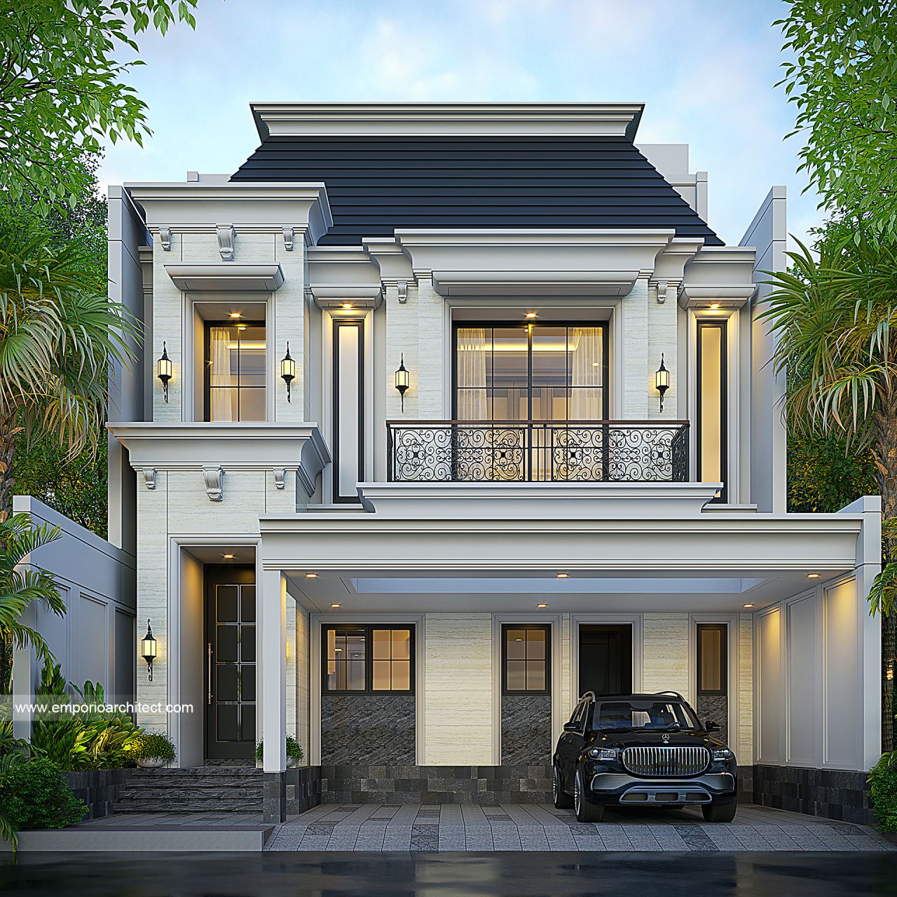 Desain Tampak Depan 2 Rumah Klasik 3 Lantai Bapak RZI di Jakarta Barat ...
