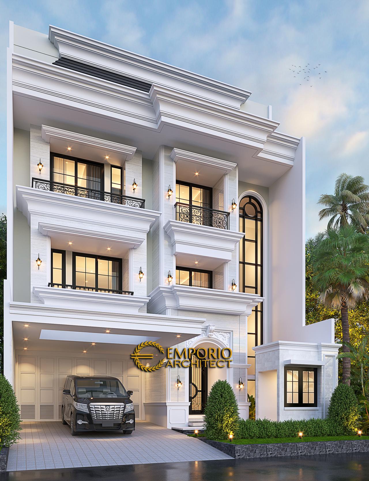 Desain Tampak Depan 2 Rumah Klasik 3.5 Lantai Ibu IWT di Tebet, Jakarta ...