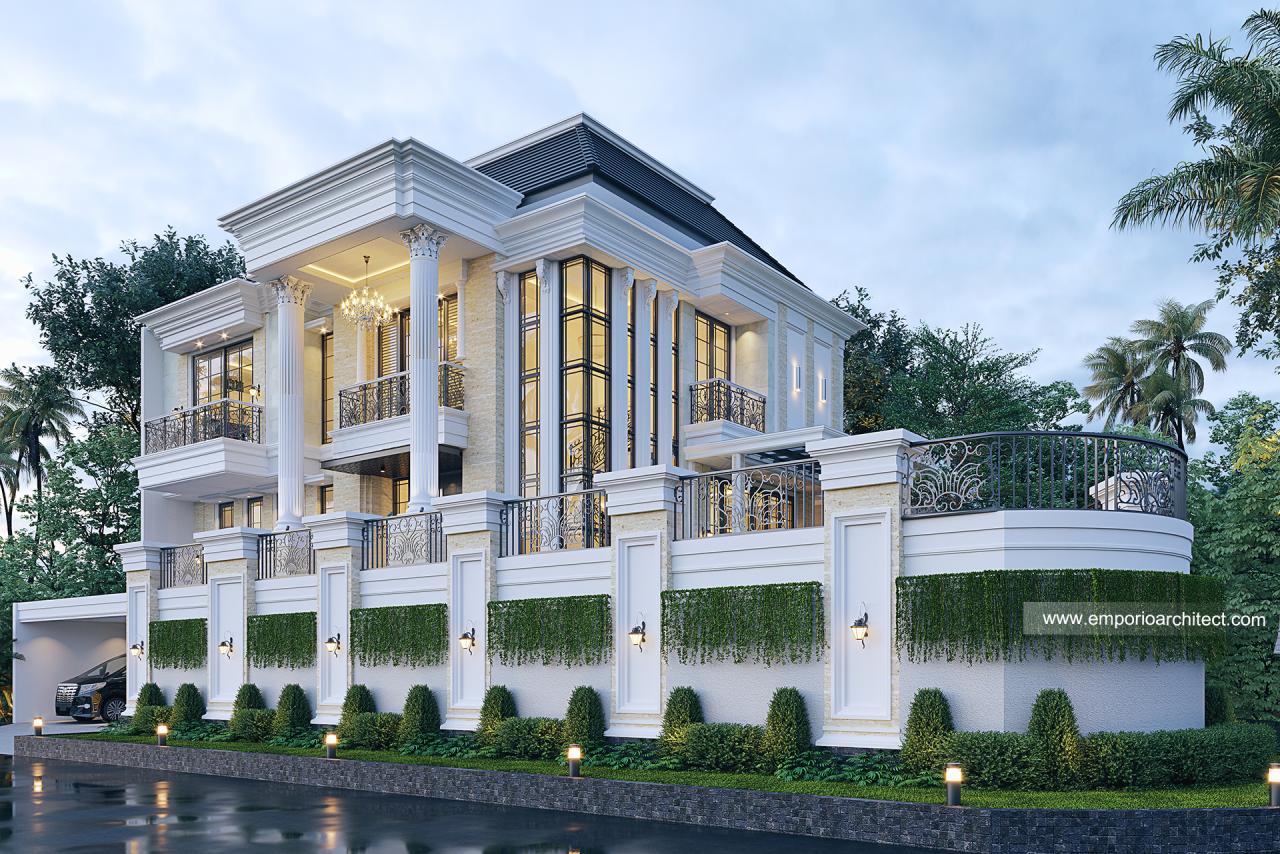 Desain Rumah Style Mediterania Tropis 3 Lantai Urutan Luas Bangunan