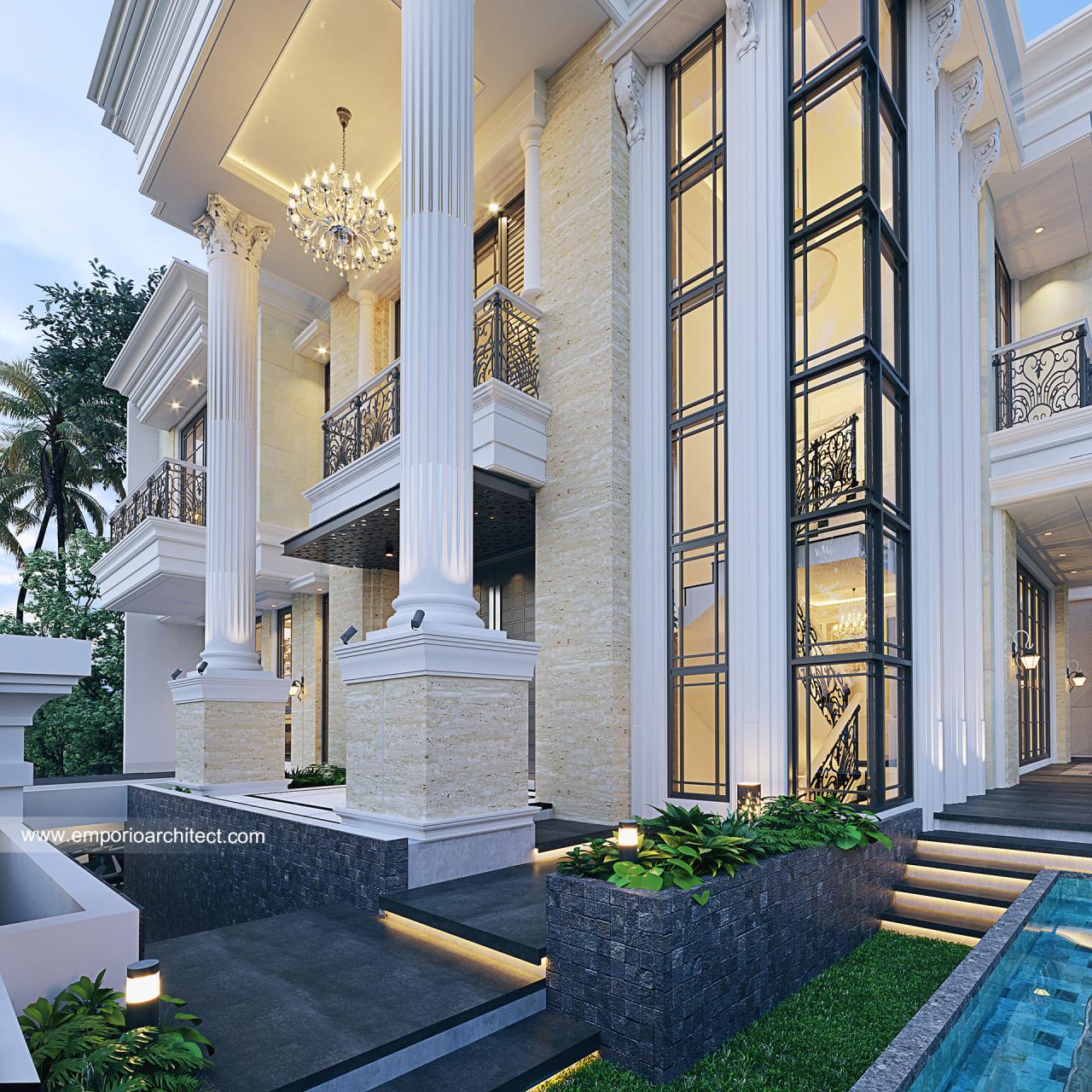 Desain Tampak Detail Depan Rumah Klasik 3.5 Lantai Miss Gabrielle di ...