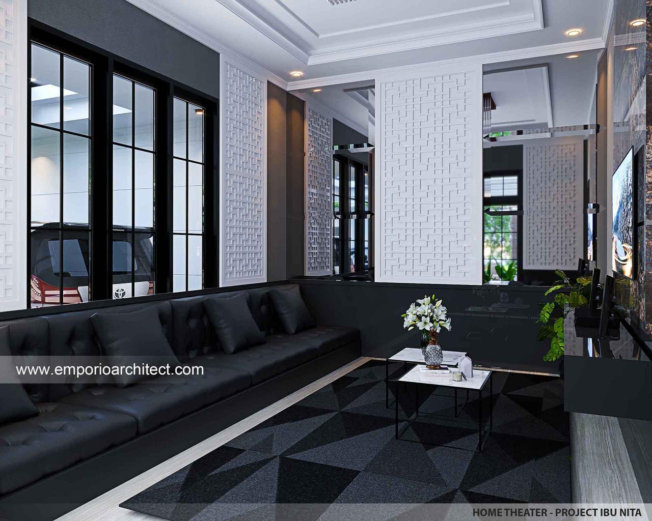 Desain Ruang Home Theater Rumah Klasik Eropa 2 Lantai Ibu NTA di Cinere ...