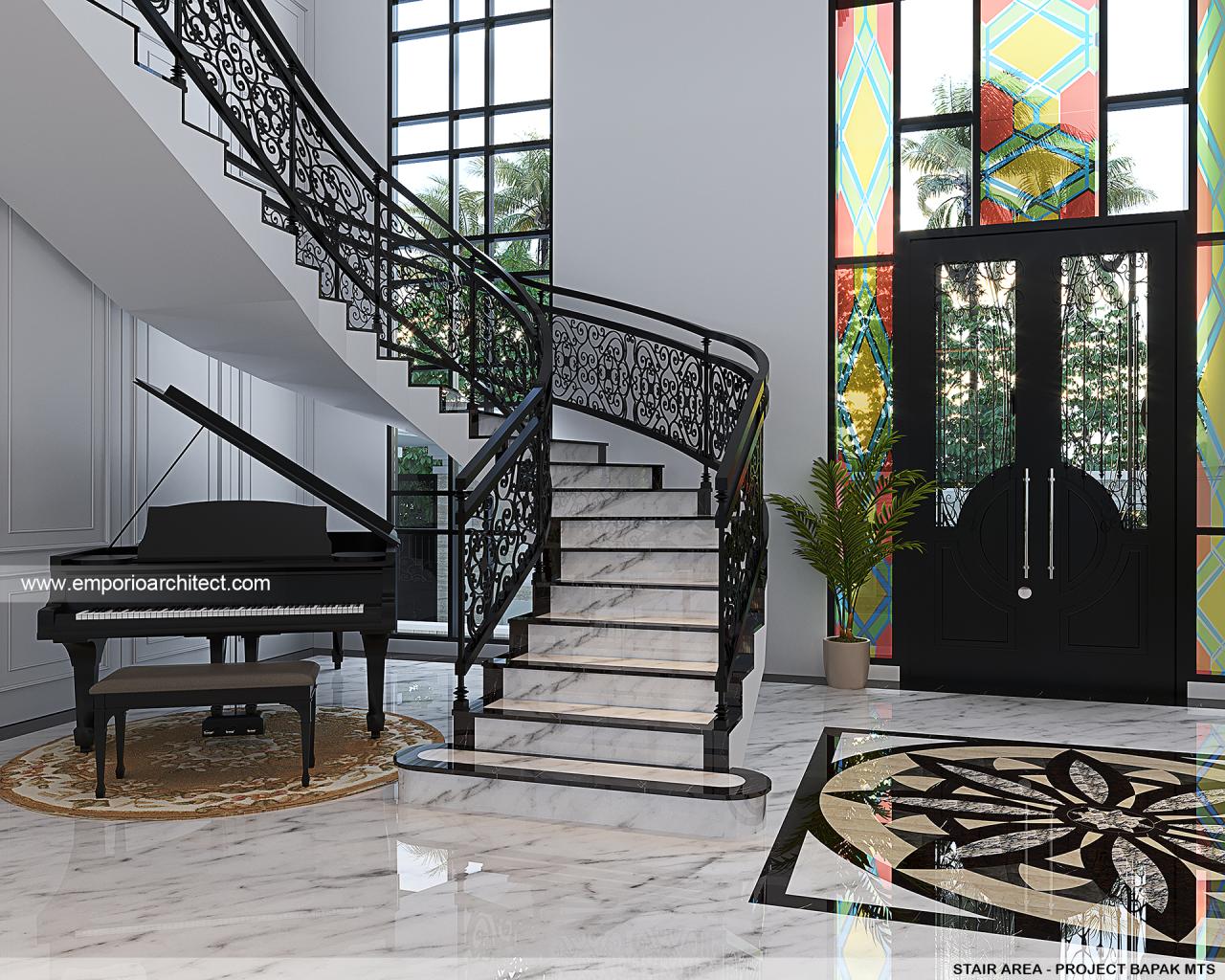 Desain Area Tangga Rumah Klasik Mediteran 2 Lantai Bapak MTS di Jakarta ...