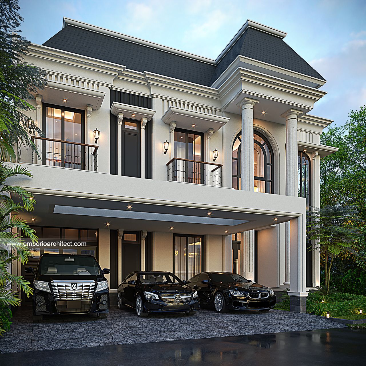 Desain Tampak Depan Rumah Klasik Mediteran 2 Lantai Ibu MSJ di Cipondoh ...