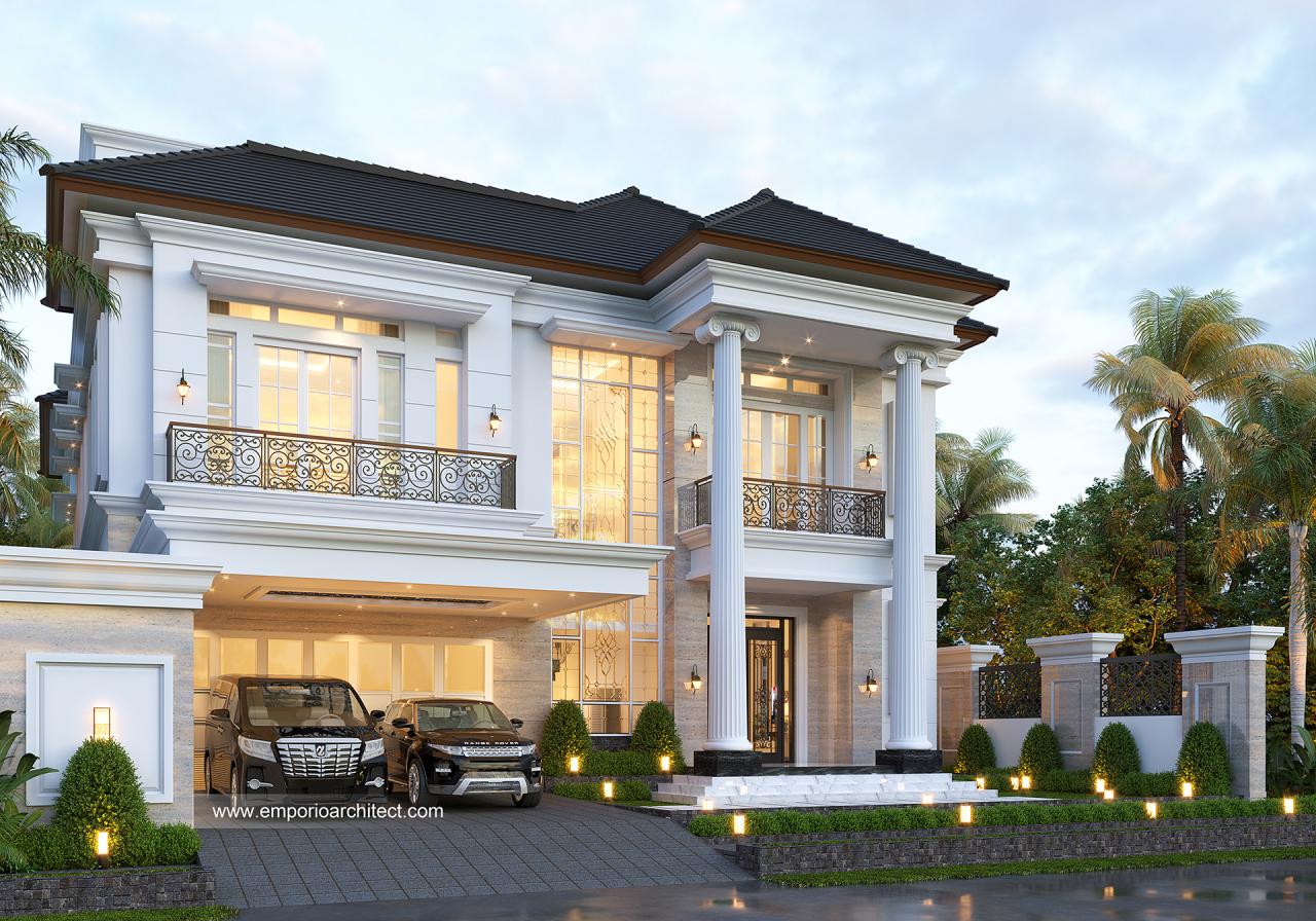 Desain Tampak Depan 2 Rumah Klasik Modern 2 Lantai Ibu RMA di Jakarta ...