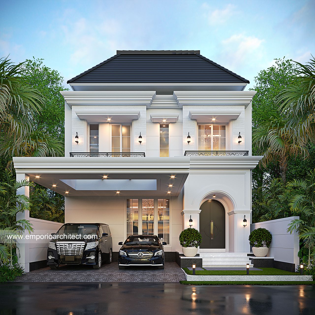 Desain Tampak Depan 3 Rumah Klasik Modern 2 Lantai Bapak KRM di Bogor 36736 - Desain Rumah 2 Lantai