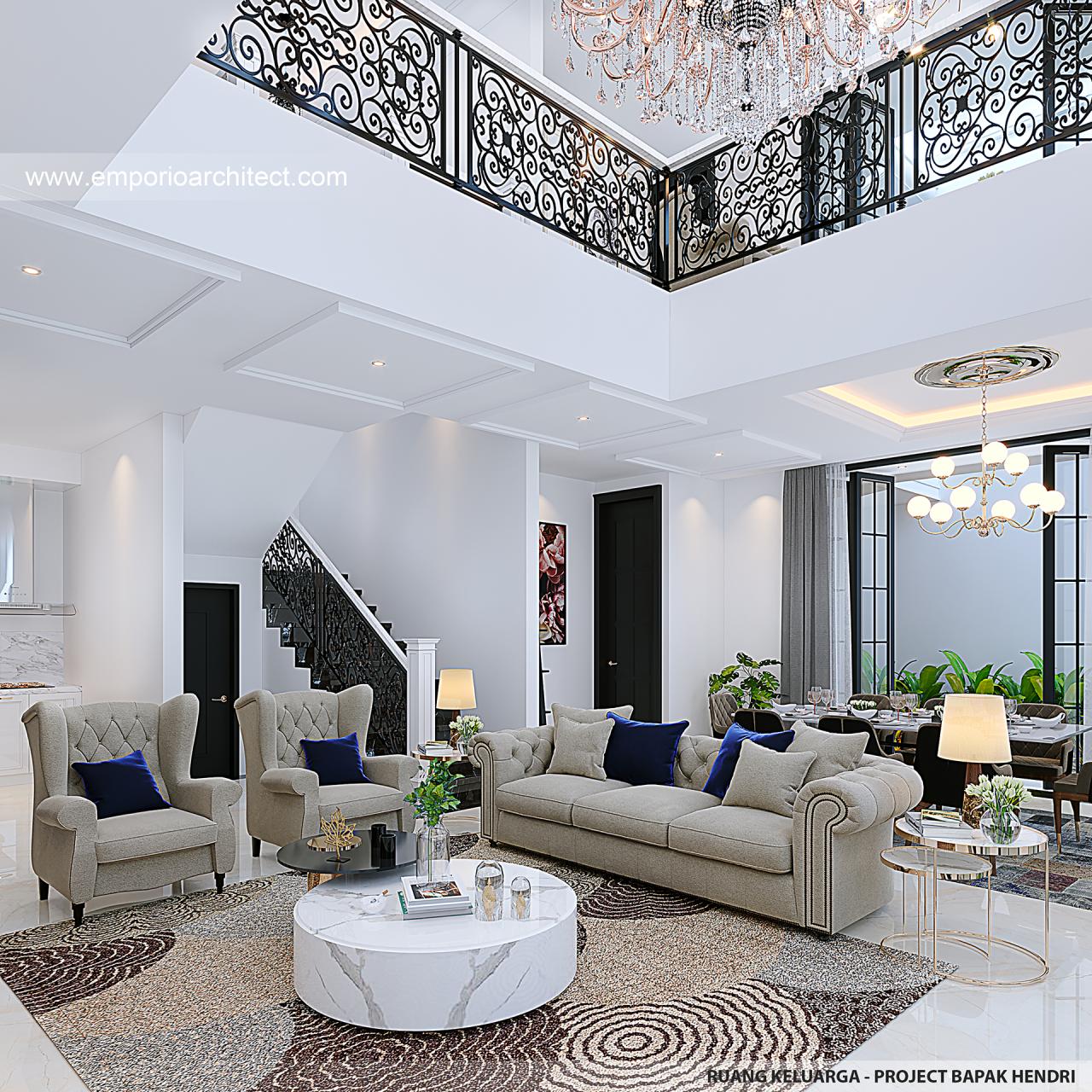 Desain Ruang Keluarga Rumah Klasik Modern 2 Lantai Bapak HDI di Jakarta ...