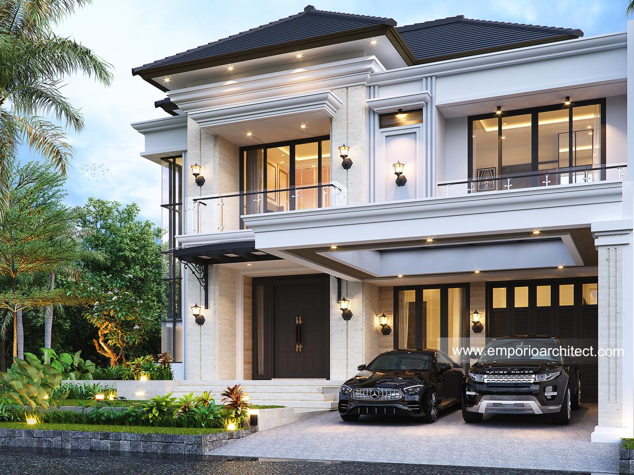 Desain Tampak Depan Kanan Rumah Klasik Modern 2 Lantai Ibu NMI di Alam ...