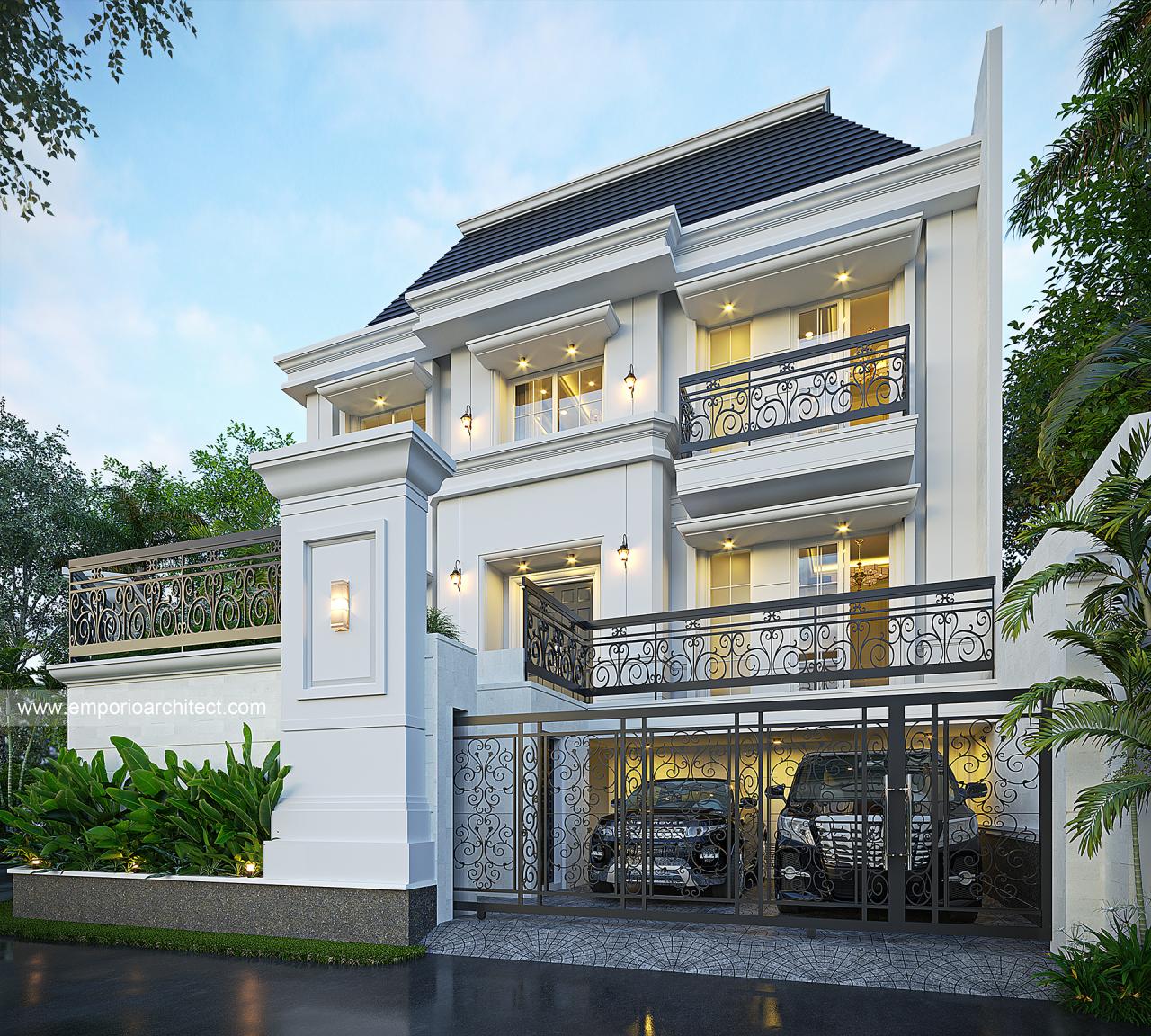 Desain Rumah Klasik Modern 3 Lantai Ibu NKE di Jakarta Selatan - Tampak ...