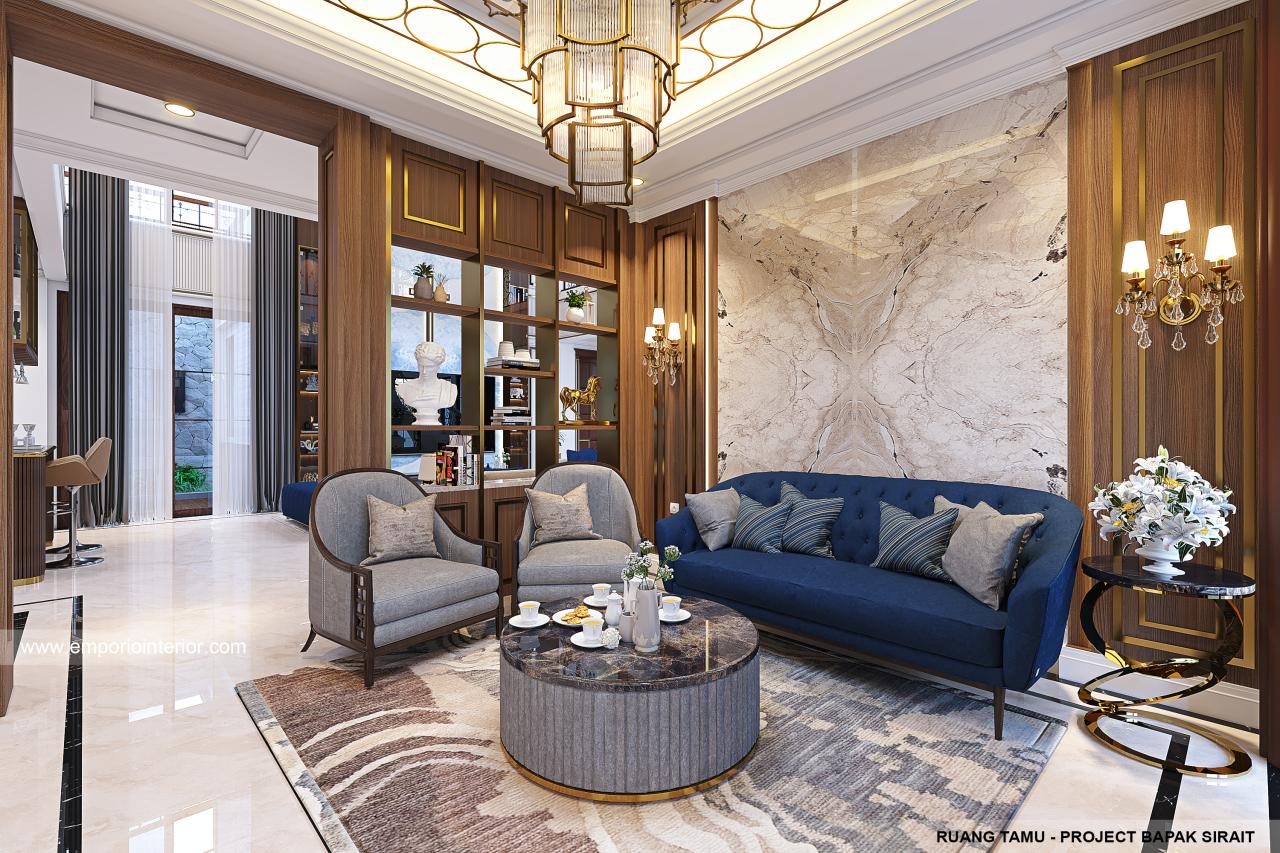 Desain Ruang Tamu Rumah Klasik Modern 3.5 Lantai Bapak SRT di Bandung ...