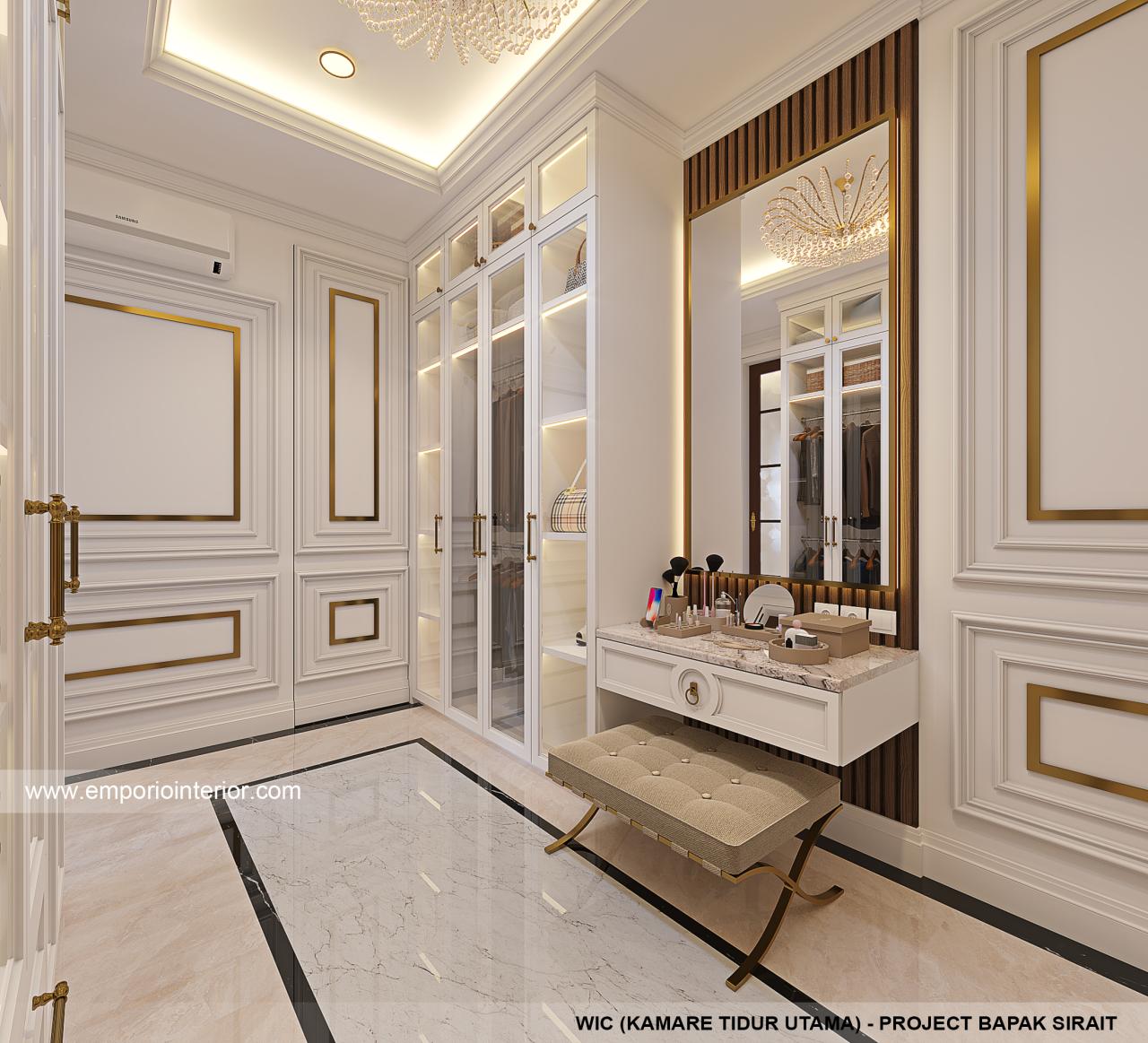 Desain Walk In Closet Kamar Tidur Utama Rumah Klasik Modern 3.5 Lantai ...