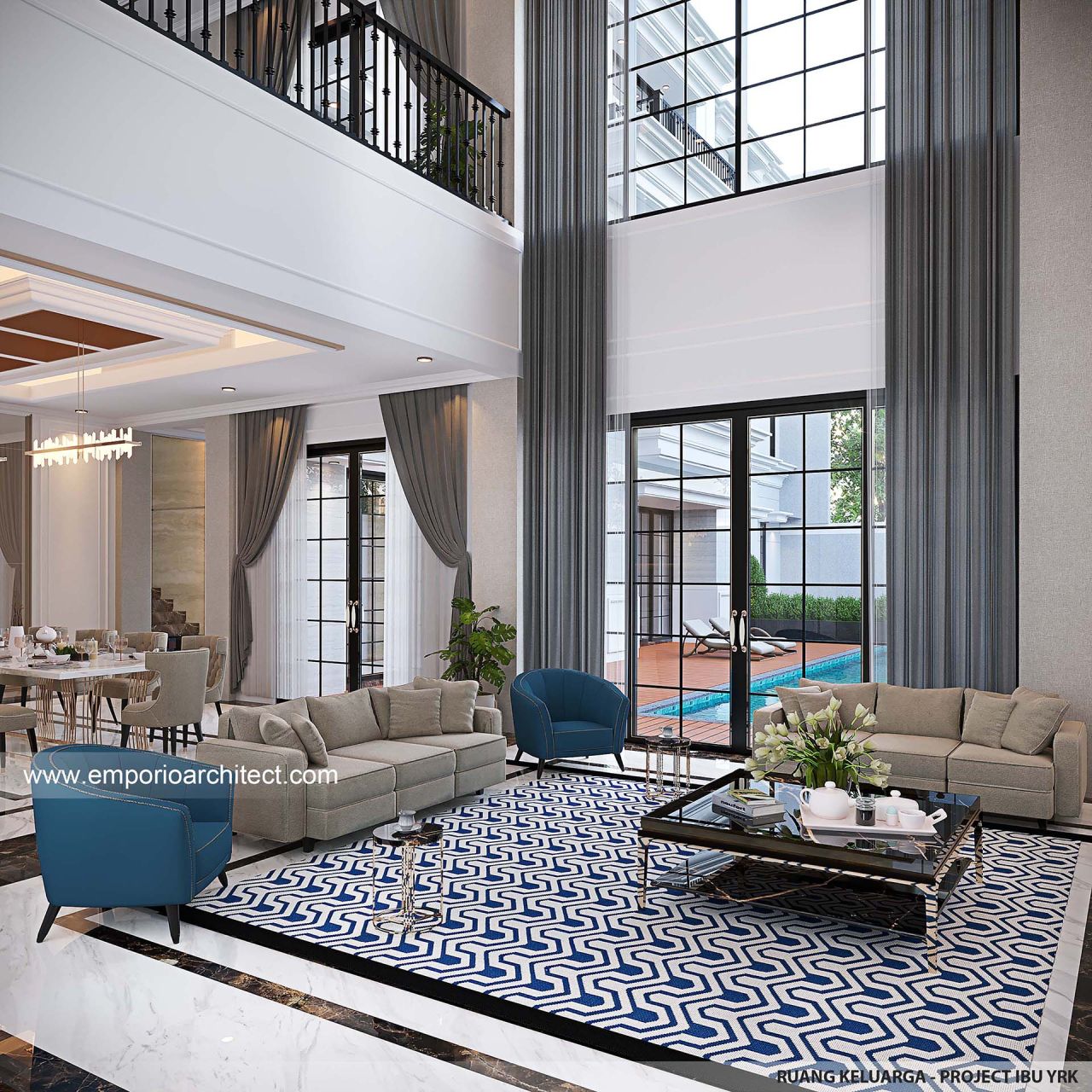 Desain Ruang Keluarga Rumah Klasik Modern 4 Lantai Ibu YRK di Menteng ...